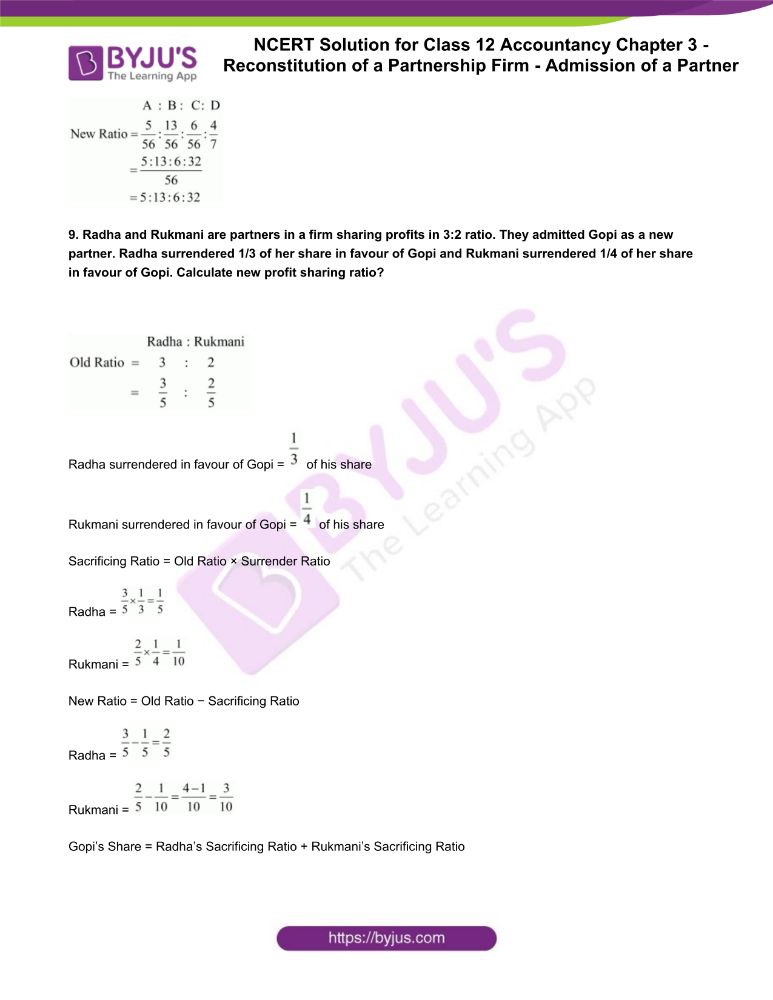 NCERT Solution for Class 12 Accountancy Chapter 3 Reconstitution of a ...
