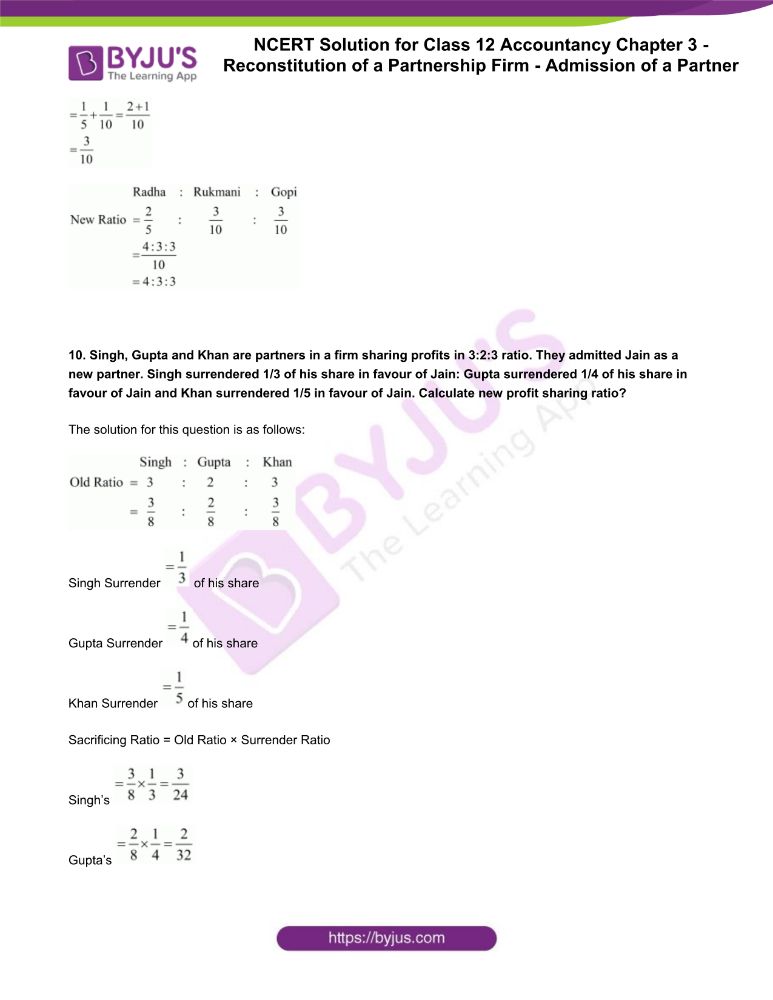 NCERT Solution for Class 12 Accountancy Chapter 3 Reconstitution of a ...