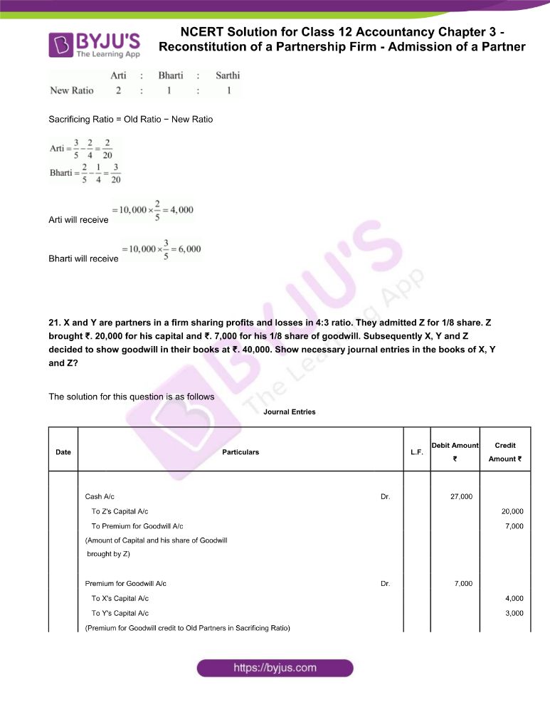NCERT Solution for Class 12 Accountancy Chapter 3 Reconstitution of a ...