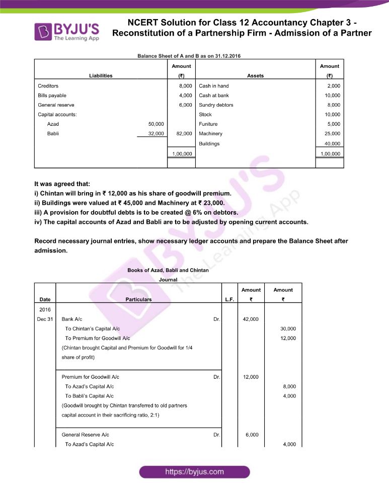 NCERT Solution for Class 12 Accountancy Chapter 3 Reconstitution of a ...