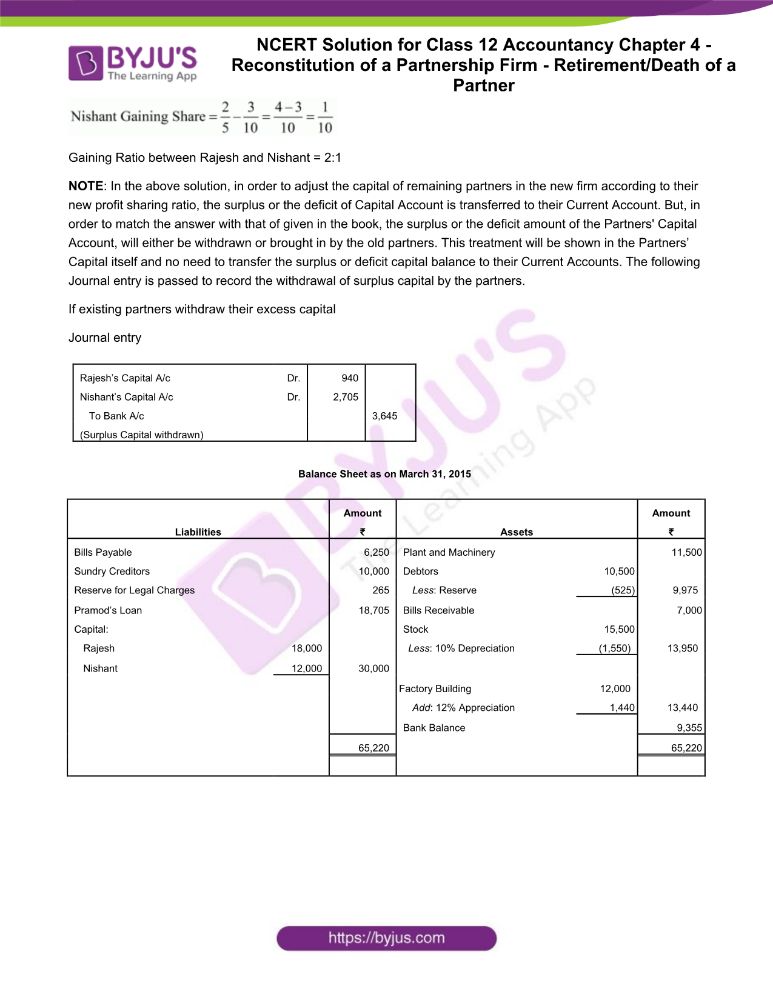 NCERT Solution For Class 12 Accountancy Chapter 4 Reconstitution Of A ...
