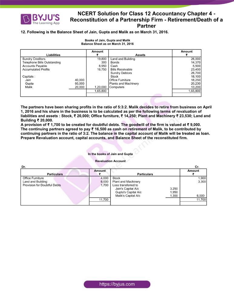 NCERT Solution For Class 12 Accountancy Chapter 4 Reconstitution Of A ...