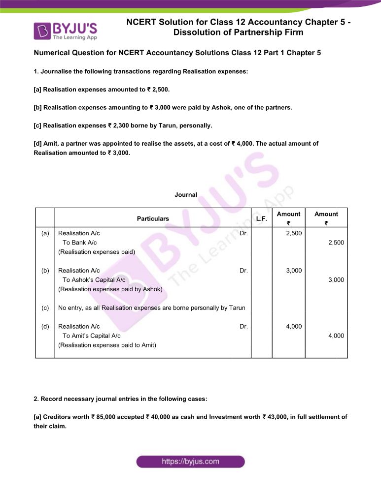 NCERT Solution For Class 12 Accountancy Chapter 5 Dissolution Of ...
