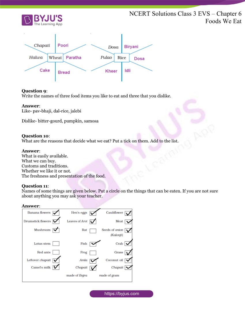 NCERT Solutions for Class 3 EVS Chapter 6 Foods We Eat | Download Solutions