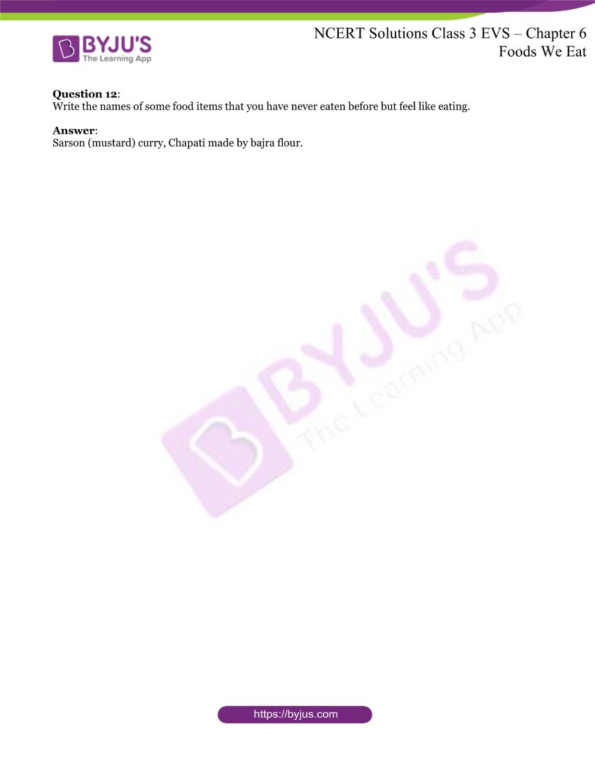 NCERT Solutions for Class 3 EVS Chapter 6 Foods We Eat | Download Solutions