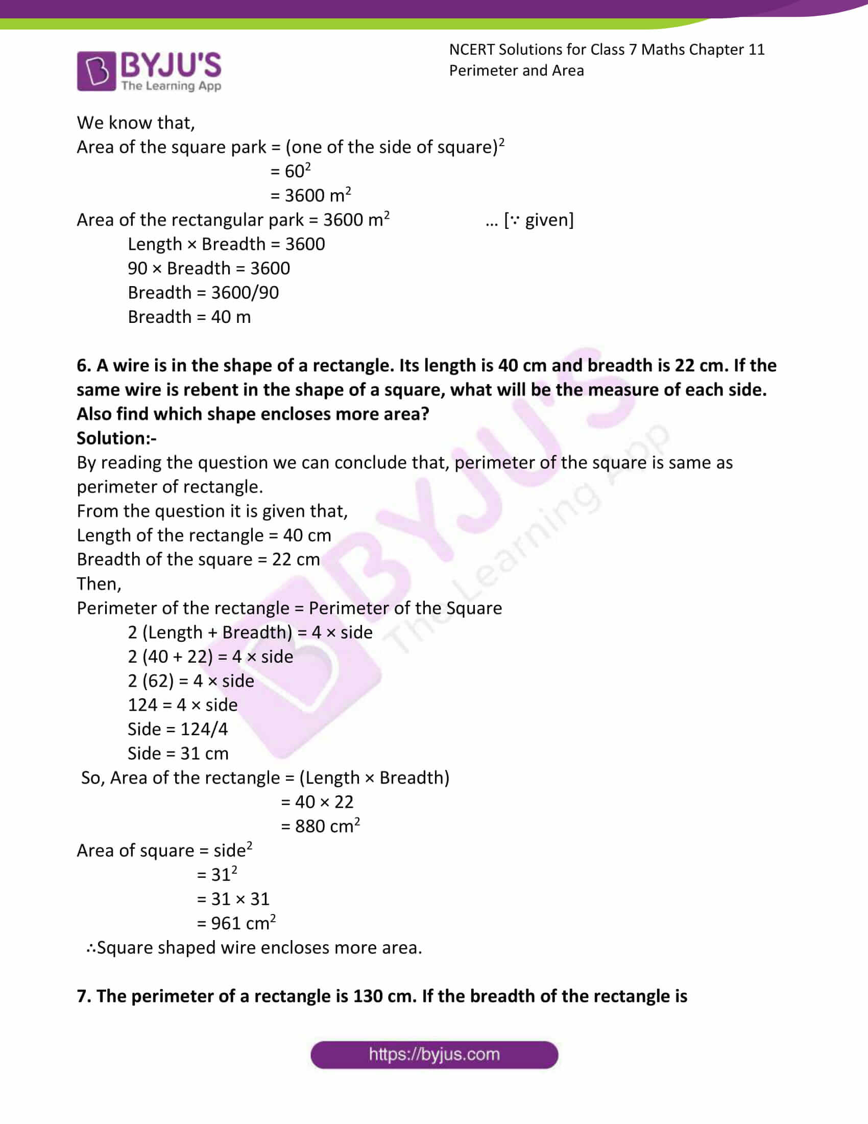 NCERT Solutions for Class 7 Maths Chapter 11 Perimeter and Area ...