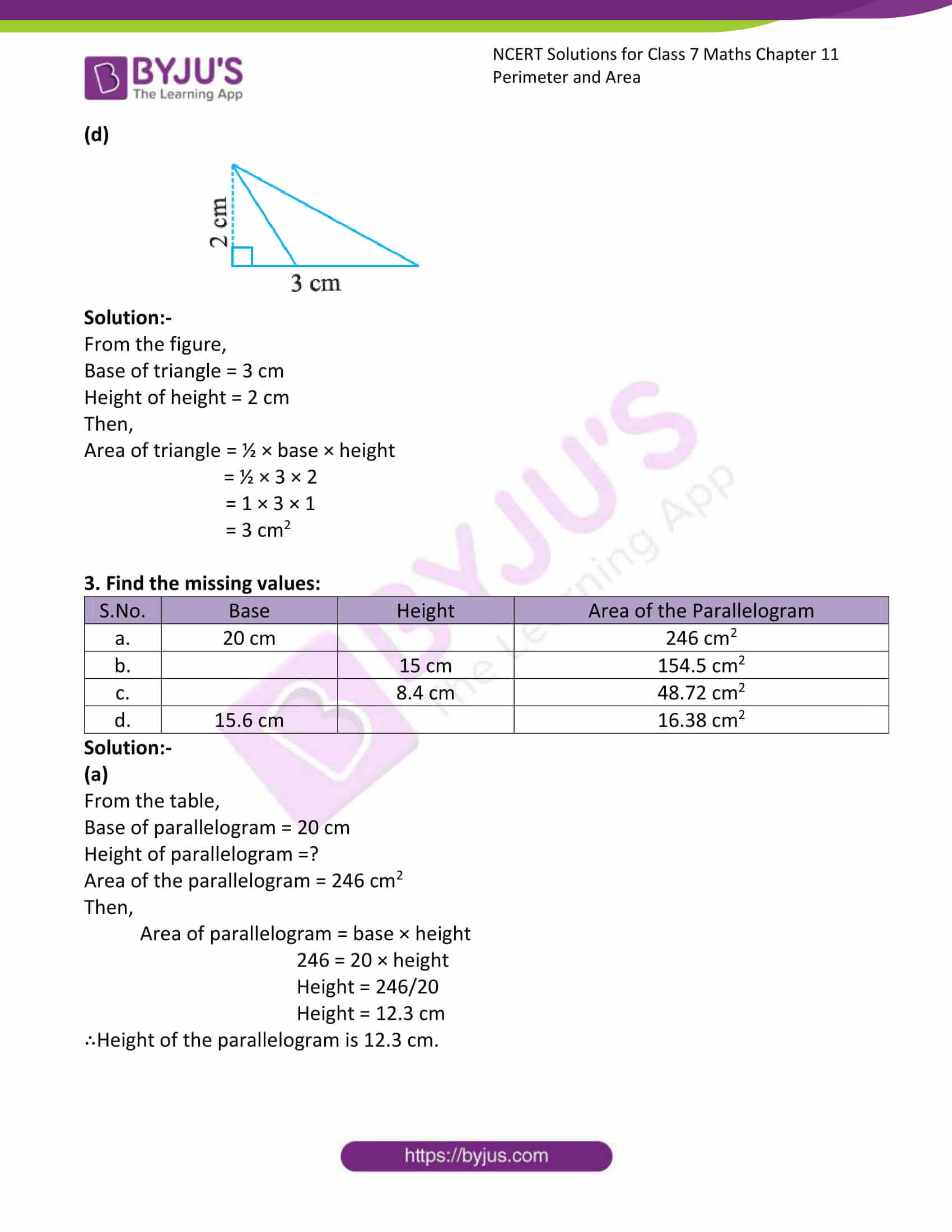NCERT Solutions for Class 7 Maths Chapter 11 Perimeter and Area ...