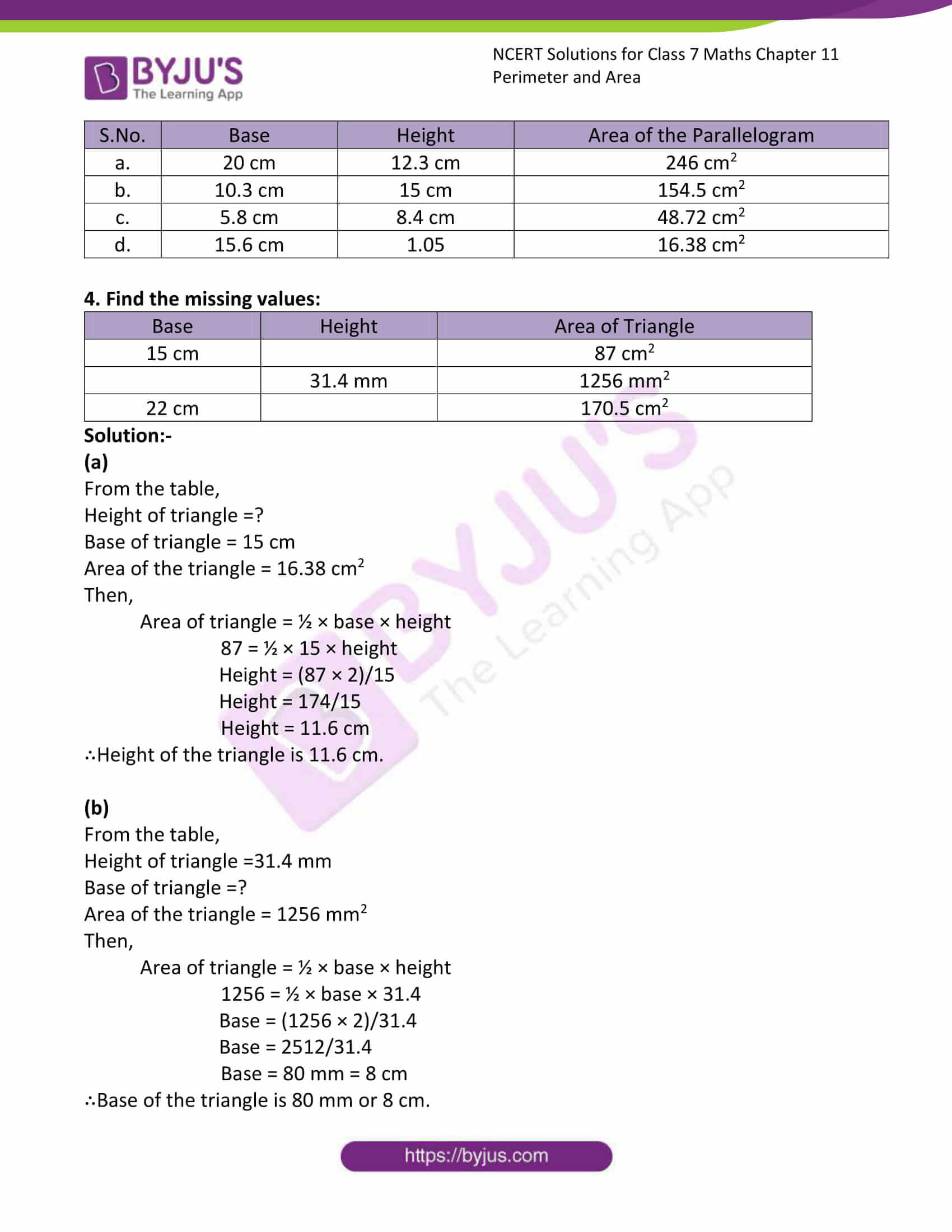 NCERT Solutions for Class 7 Maths Chapter 11 Perimeter and Area ...