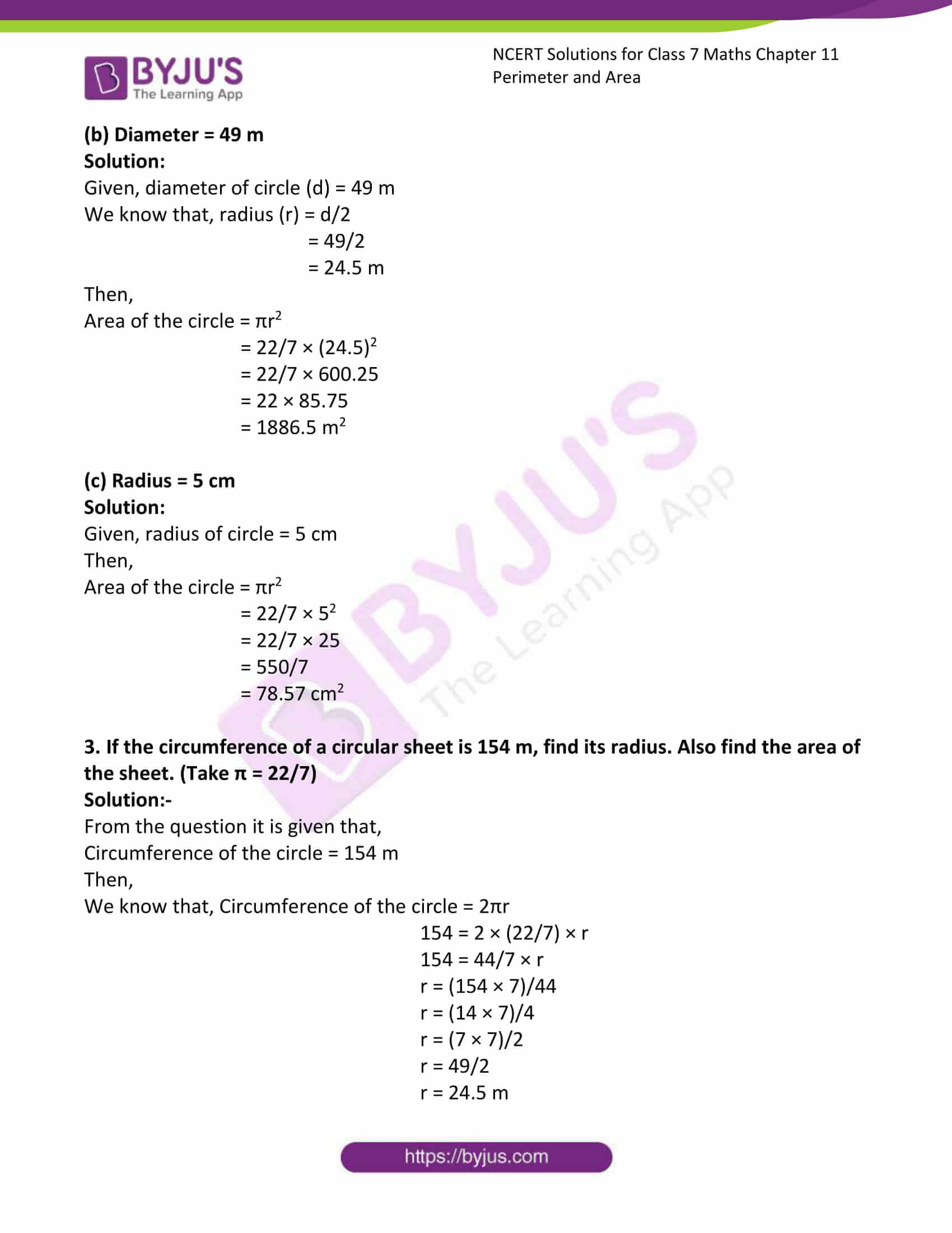 NCERT Solutions for Class 7 Maths Chapter 11 Perimeter and Area ...