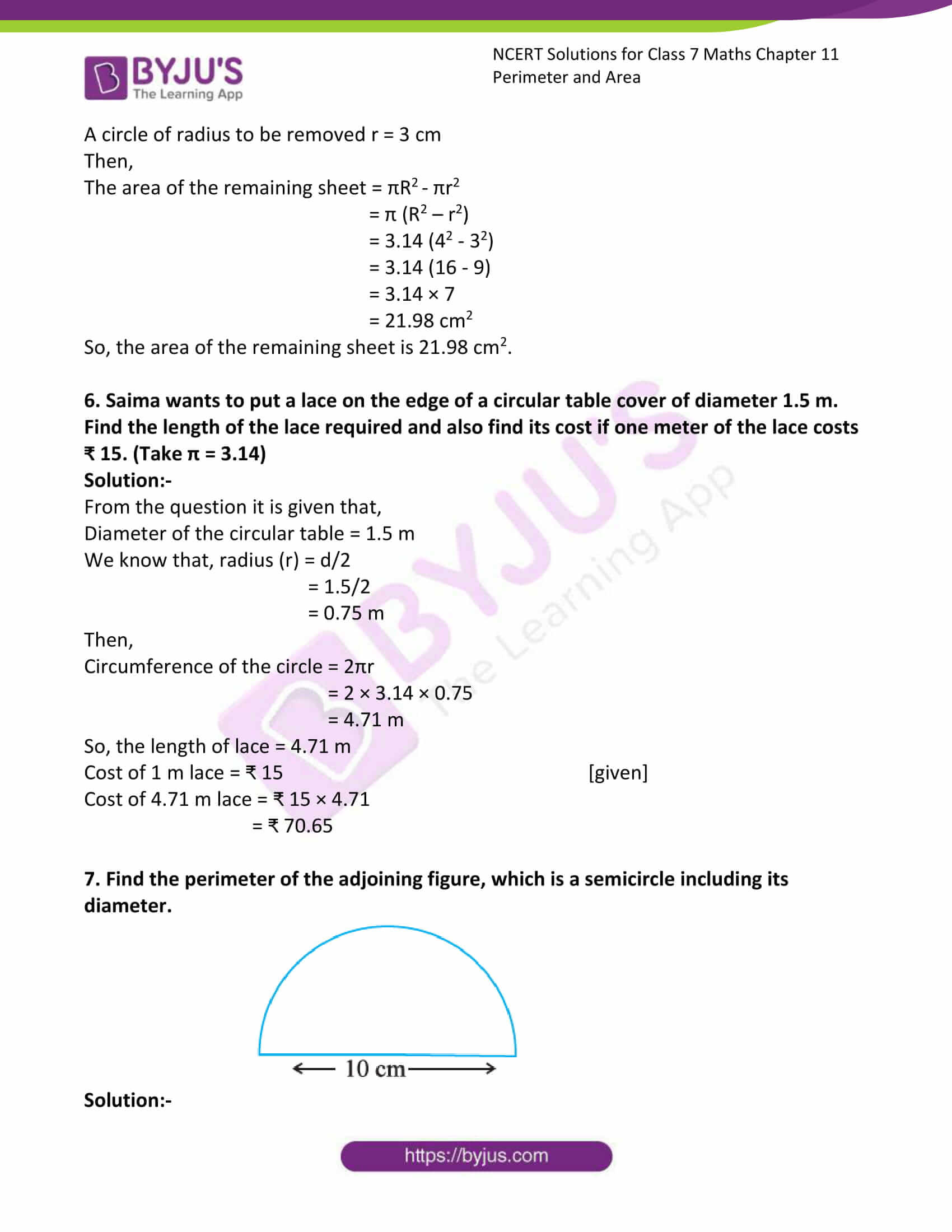 NCERT Solutions for Class 7 Maths Chapter 11 Perimeter and Area ...