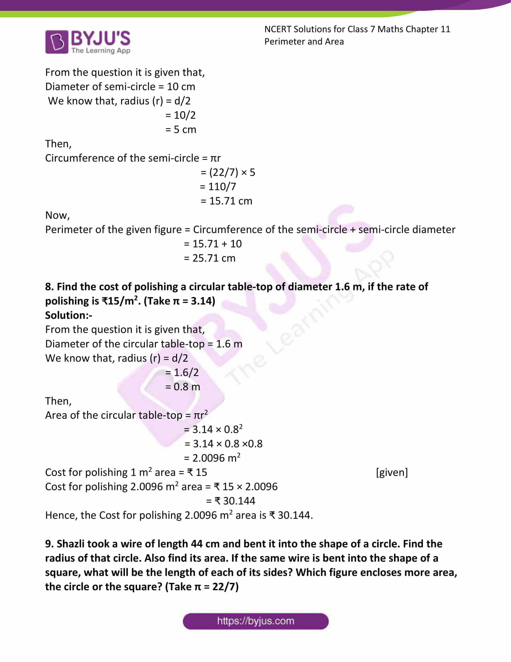NCERT Solutions for Class 7 Maths Chapter 11 Perimeter and Area ...