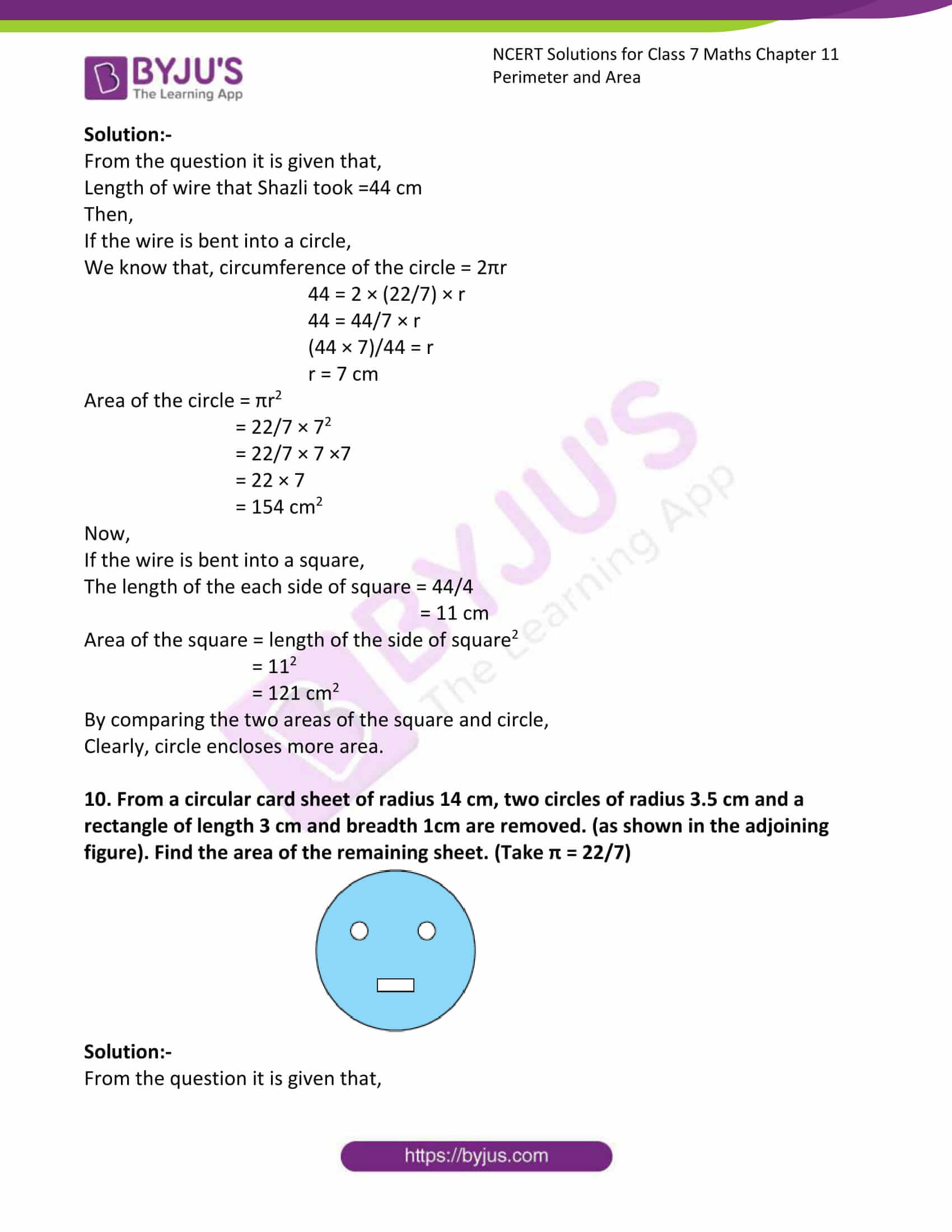 NCERT Solutions for Class 7 Maths Chapter 11 Perimeter and Area ...
