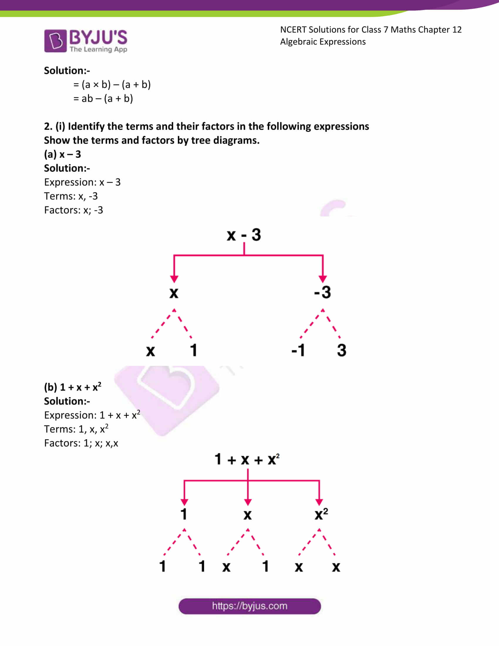 NCERT Solutions for Class 7 Maths Chapter 12 Algebraic Expressions click here for download free PDF