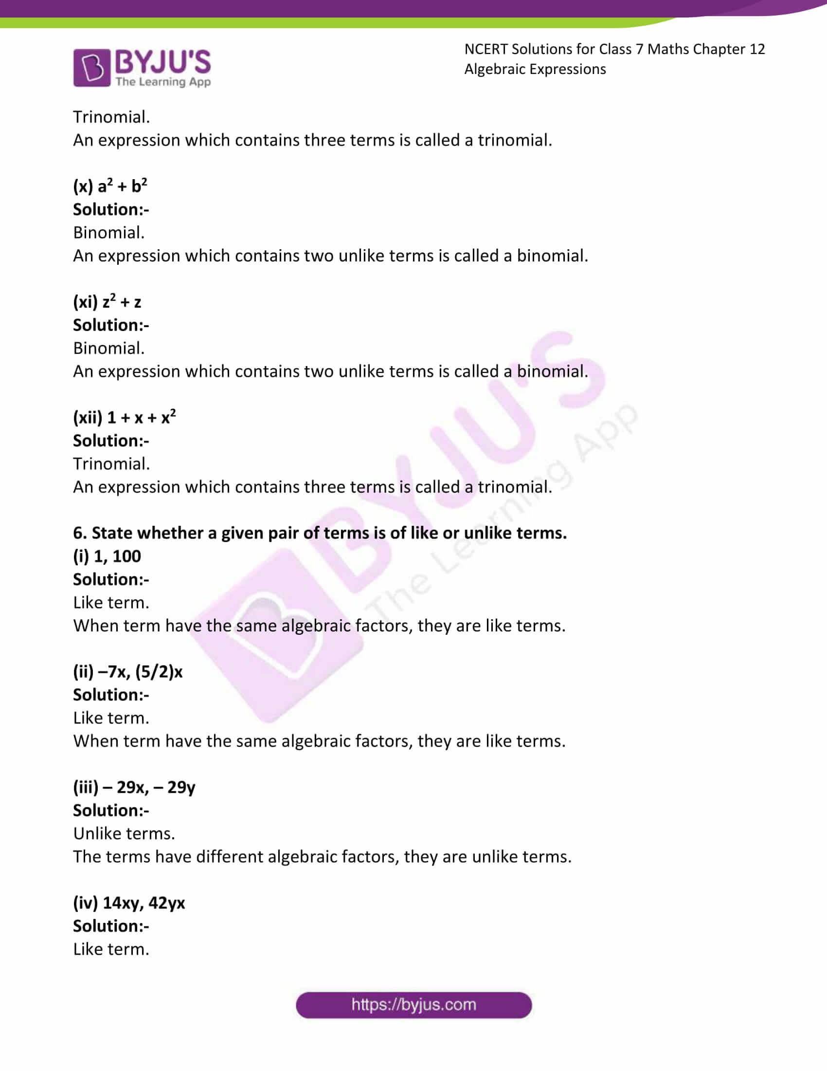 NCERT Solutions for Class 7 Maths Chapter 12 Algebraic Expressions ...