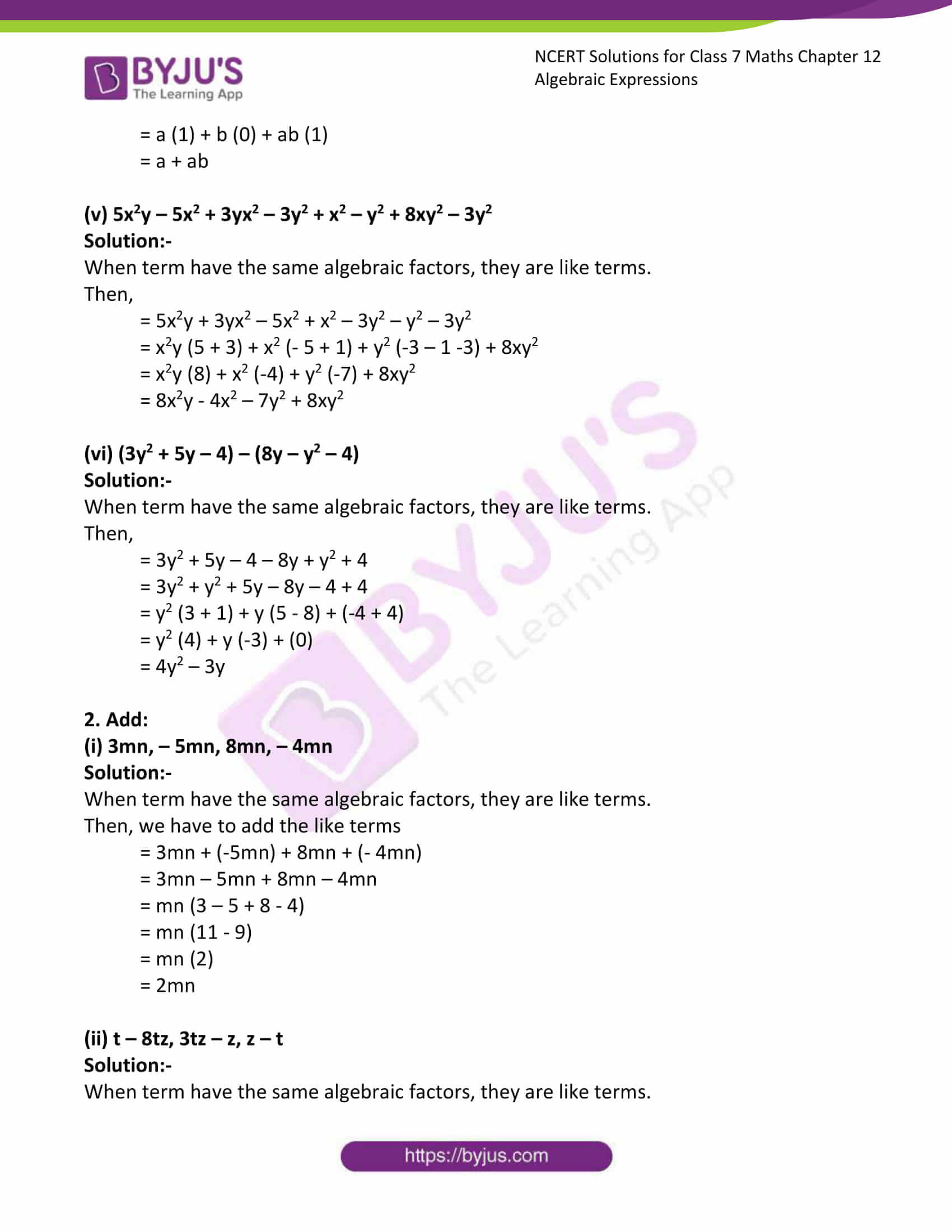 NCERT Solutions for Class 7 Maths Chapter 12 Algebraic Expressions ...
