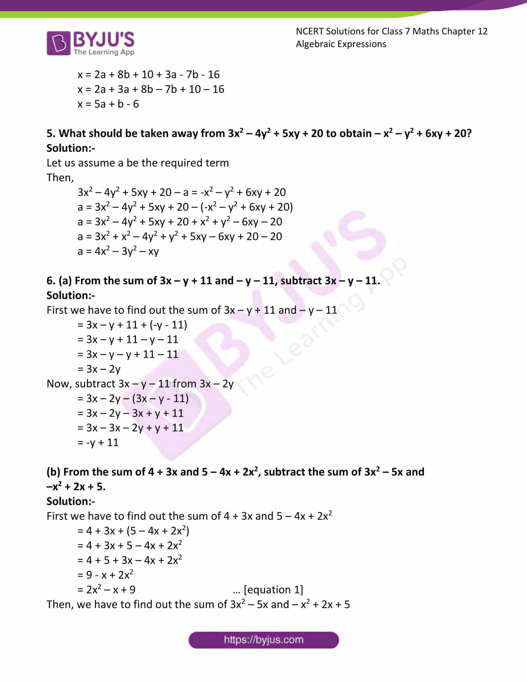 NCERT Solutions for Class 7 Maths Chapter 12 Algebraic Expressions ...