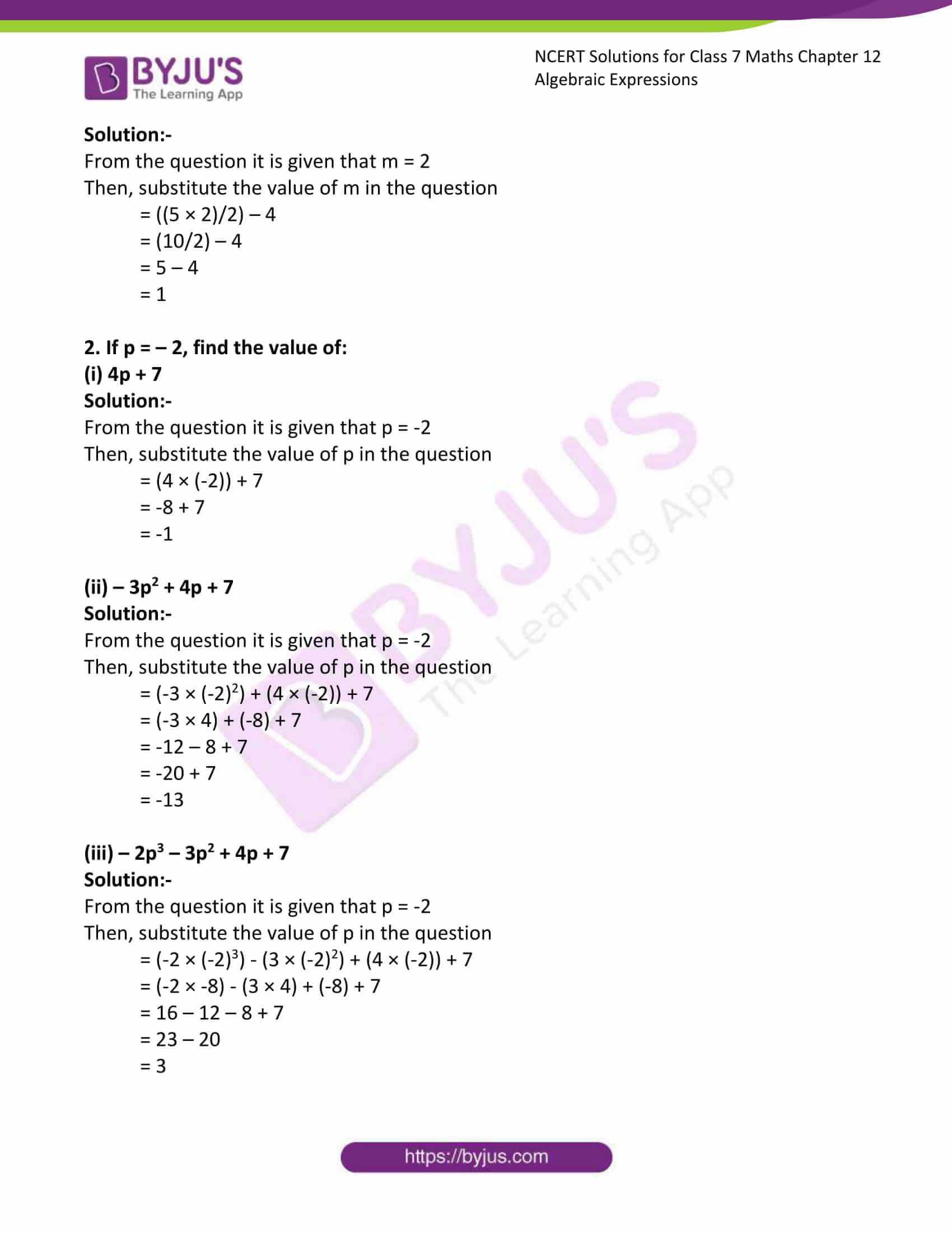 NCERT Solutions for Class 7 Maths Chapter 12 Algebraic Expressions ...