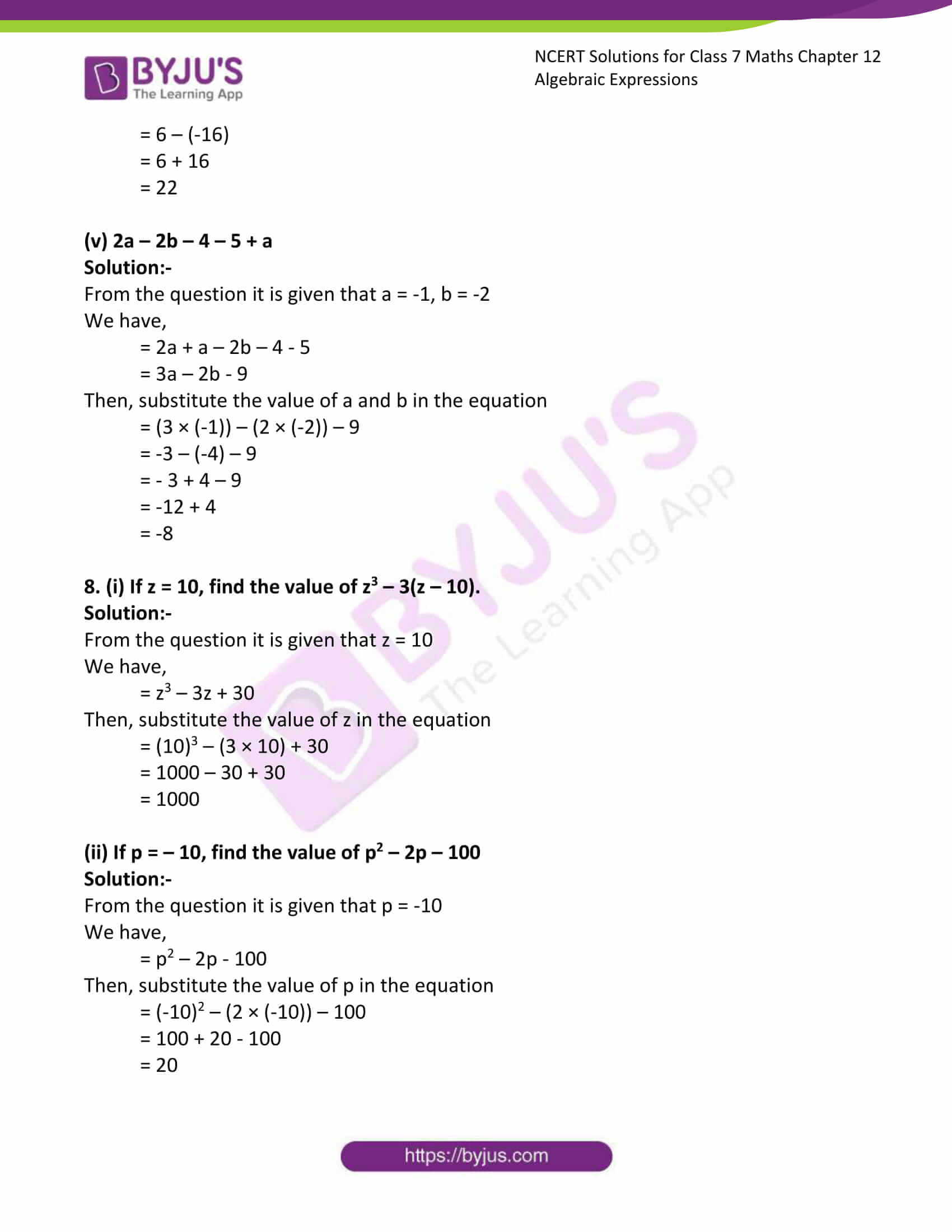 NCERT Solutions for Class 7 Maths Chapter 12 Algebraic Expressions ...