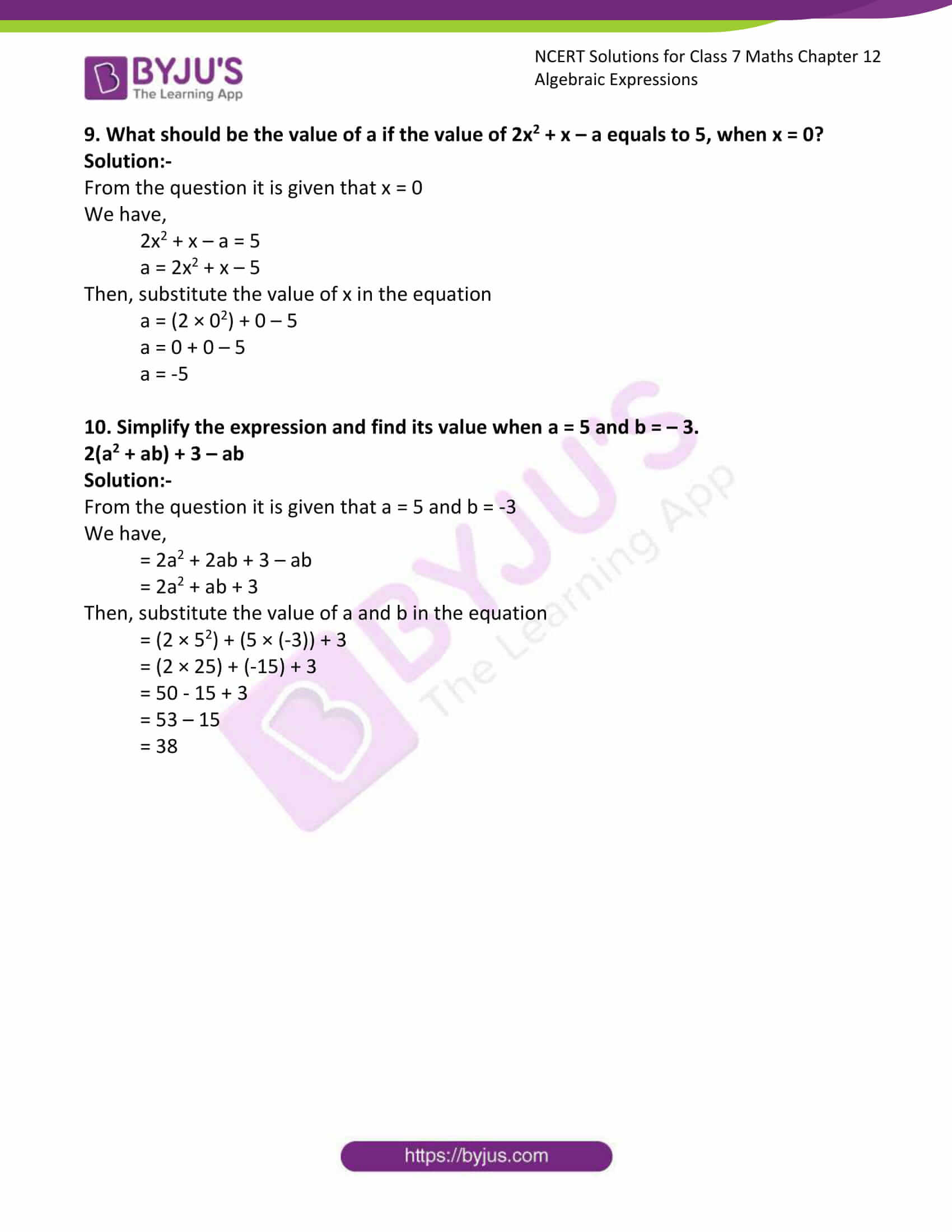 NCERT Solutions for Class 7 Maths Chapter 12 Algebraic Expressions ...