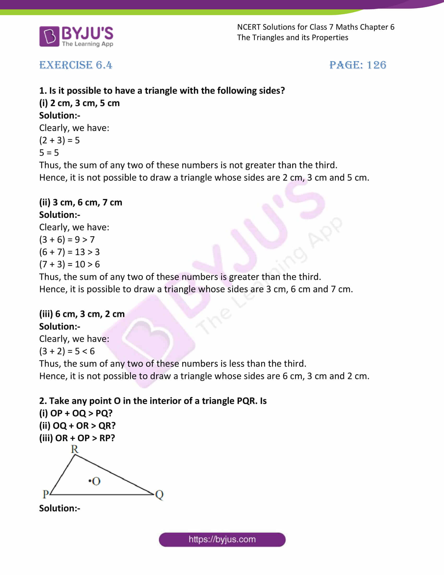 NCERT Solutions for Class 7 Maths Chapter 6 The Triangle and its Properties Download Free PDF