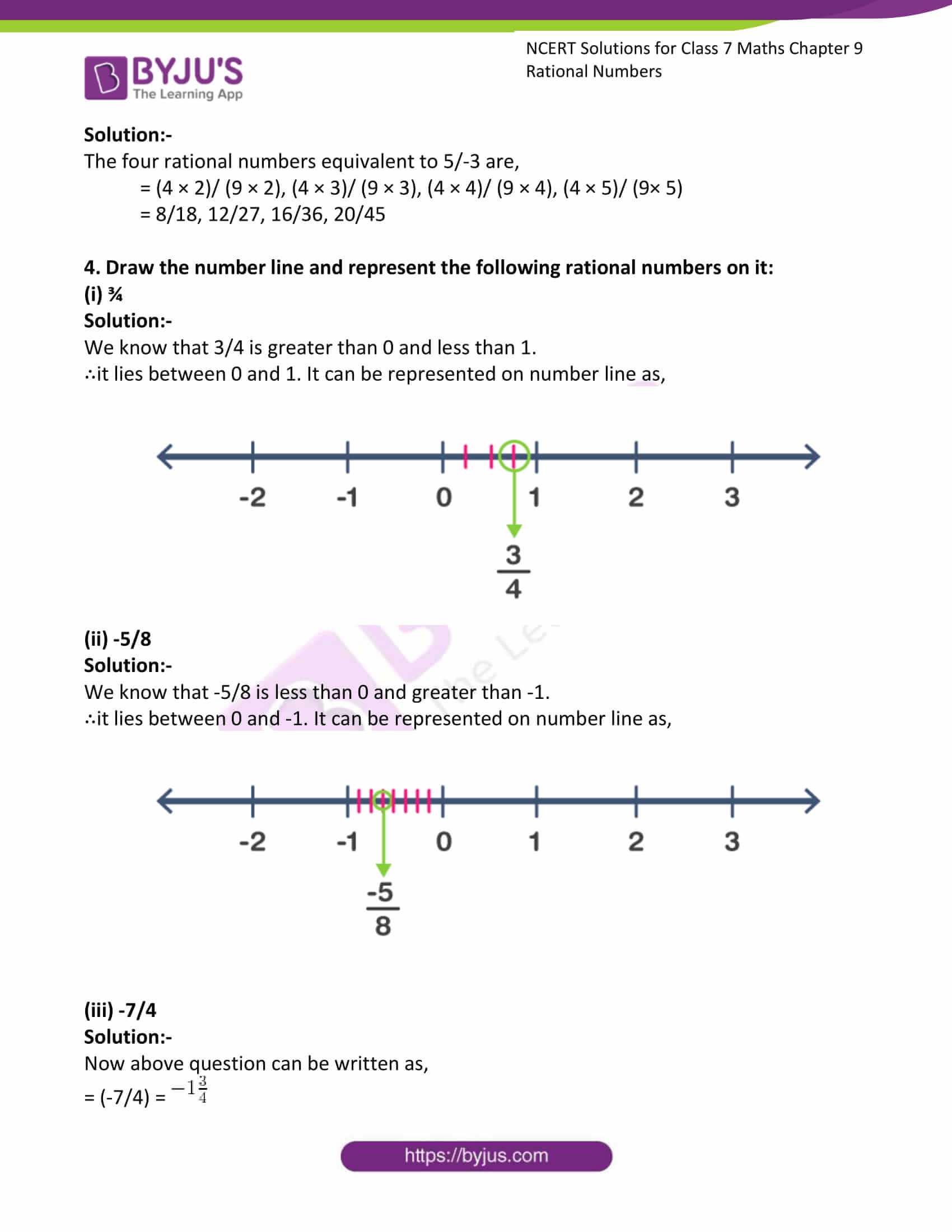 NCERT Solutions For Class 7 Maths Chapter 9 Rational Numbers Exercise 9 