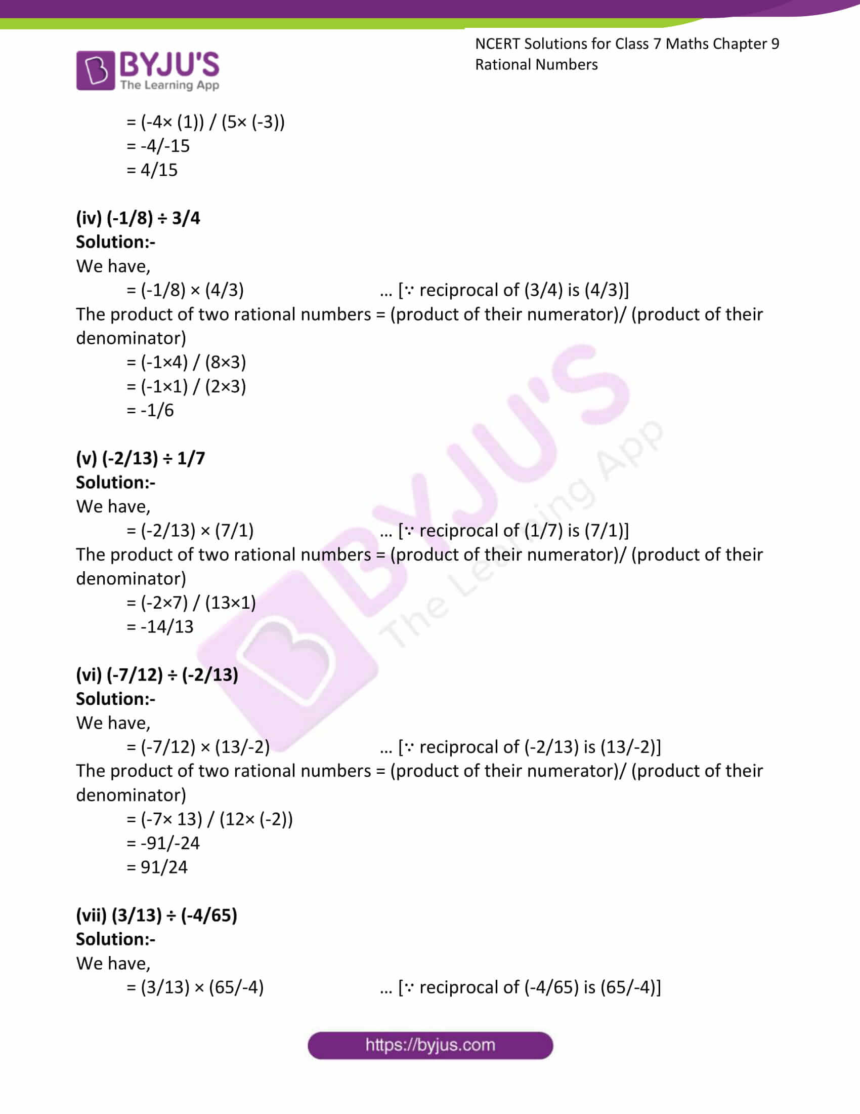 NCERT Solutions for Class 7 Maths Chapter 9 Rational Numbers Download ...