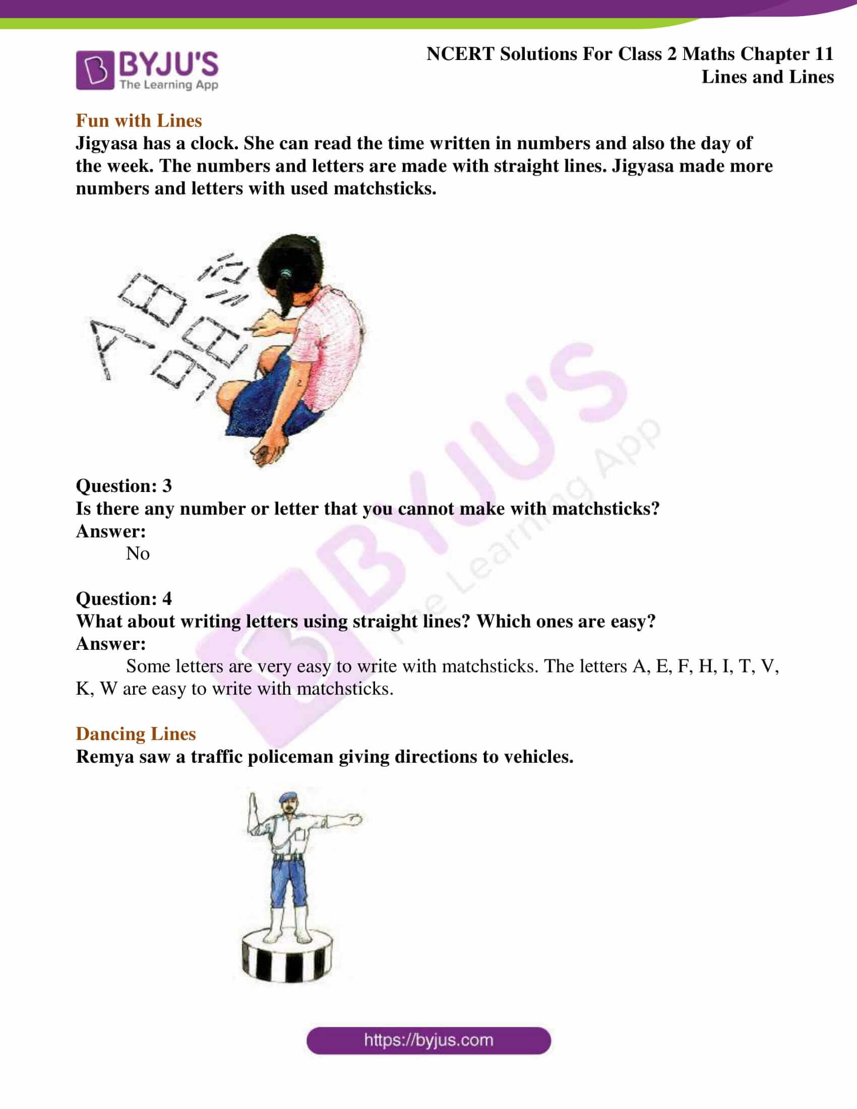 NCERT Solutions For Class 2 Maths Chapter 11 Lines and Lines - Free PDF