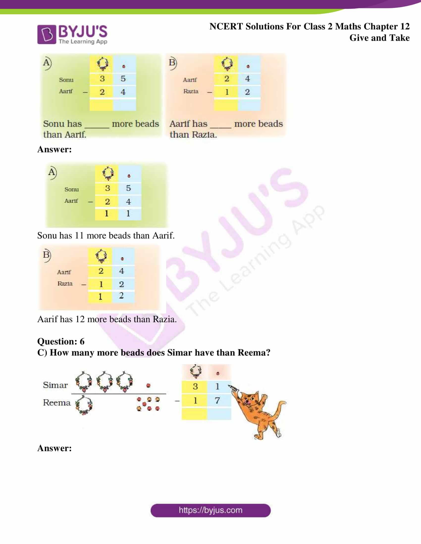 NCERT Solutions For Class 2 Maths Chapter 12 Give and Take access PDF