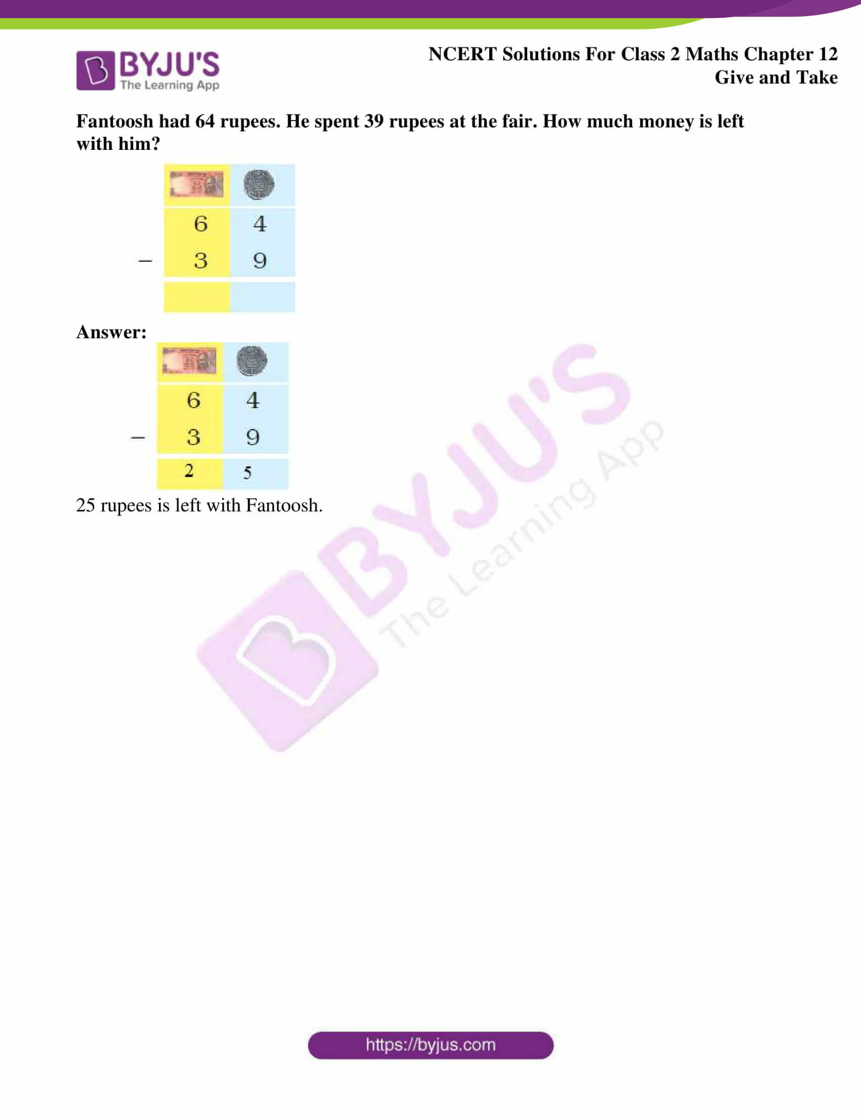 NCERT Solutions For Class 2 Maths Chapter 12 Give and Take access PDF