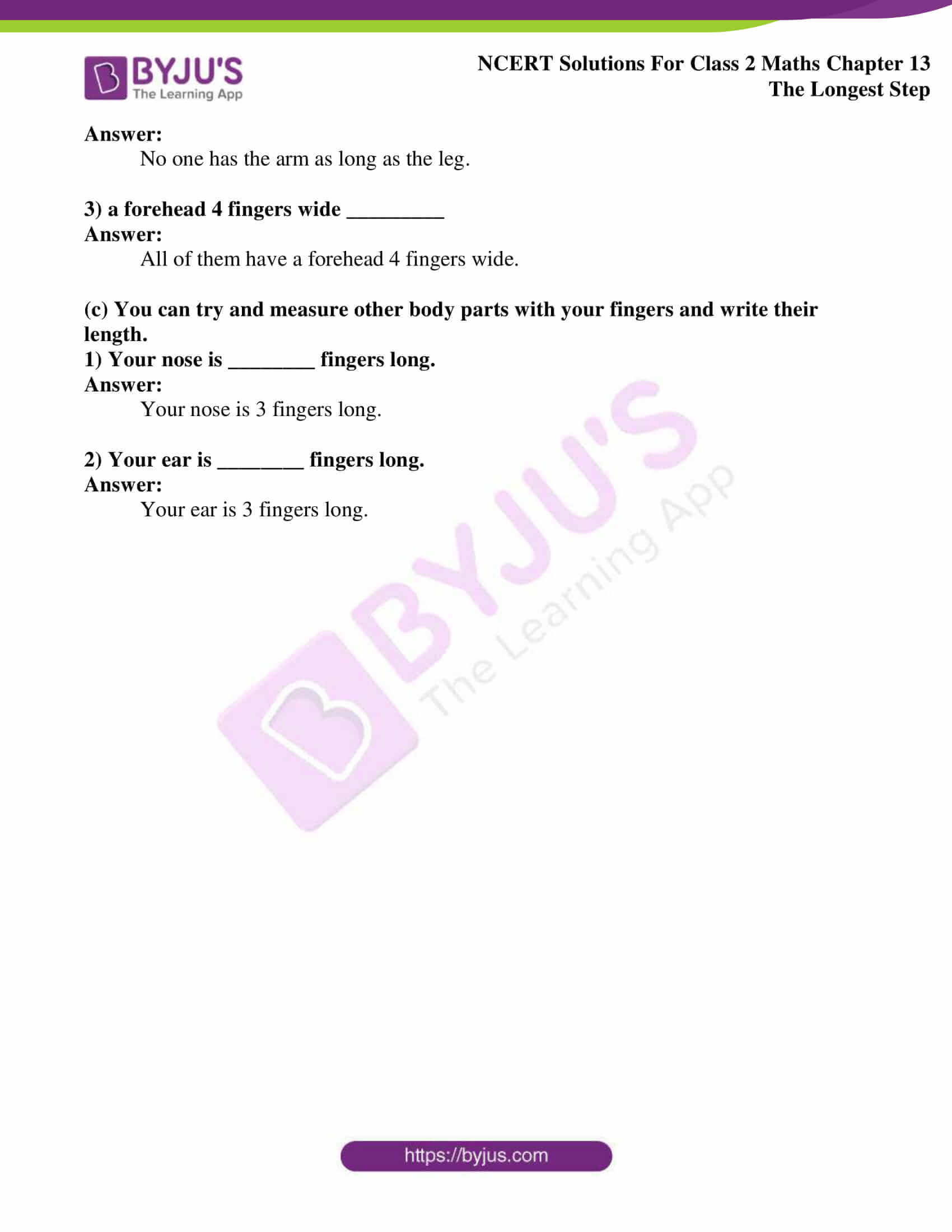 NCERT Solutions for Class 2 Maths Chapter 13 The Longest Step Free PDF ...