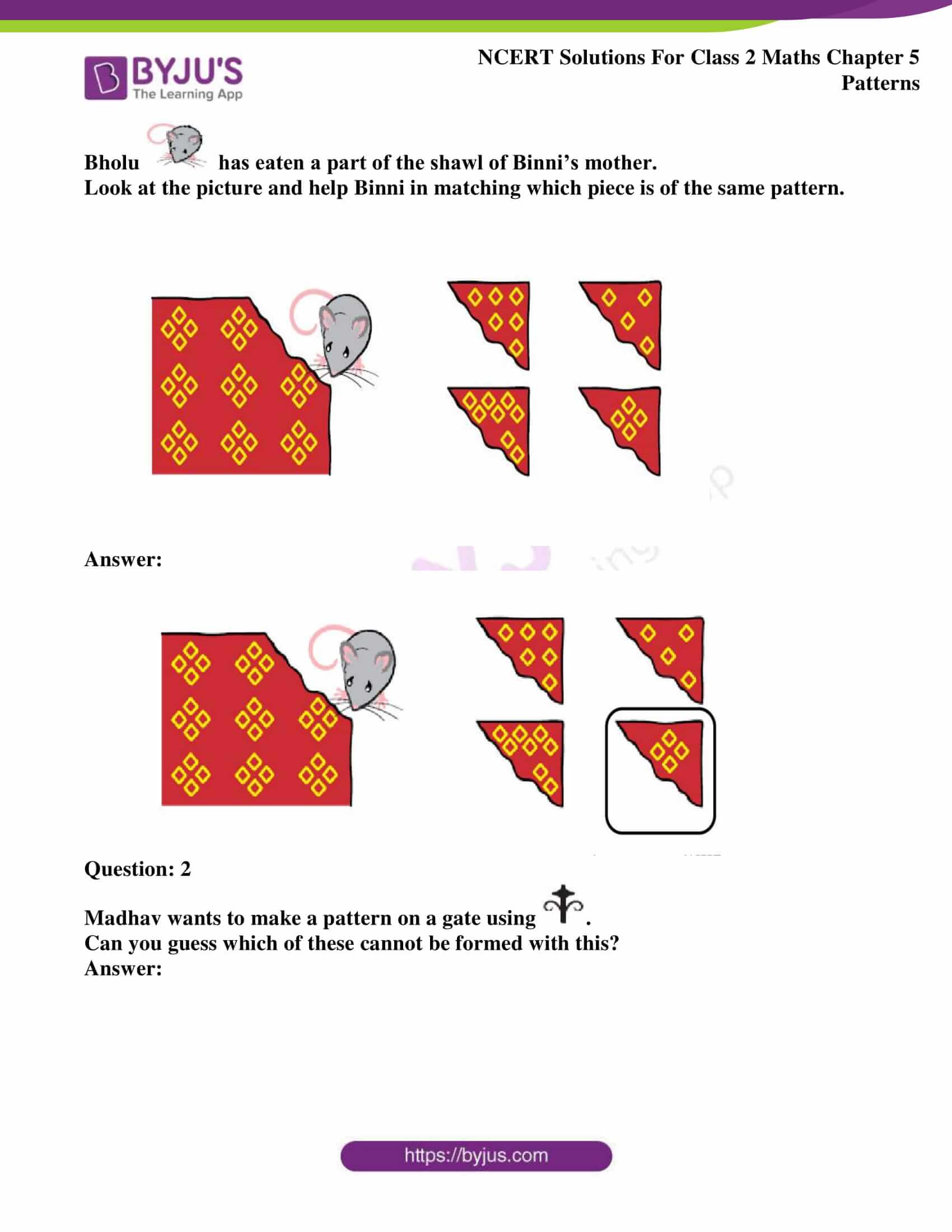 NCERT Solutions For Class 2 Maths Chapter 5 Patterns Get Free PDF 