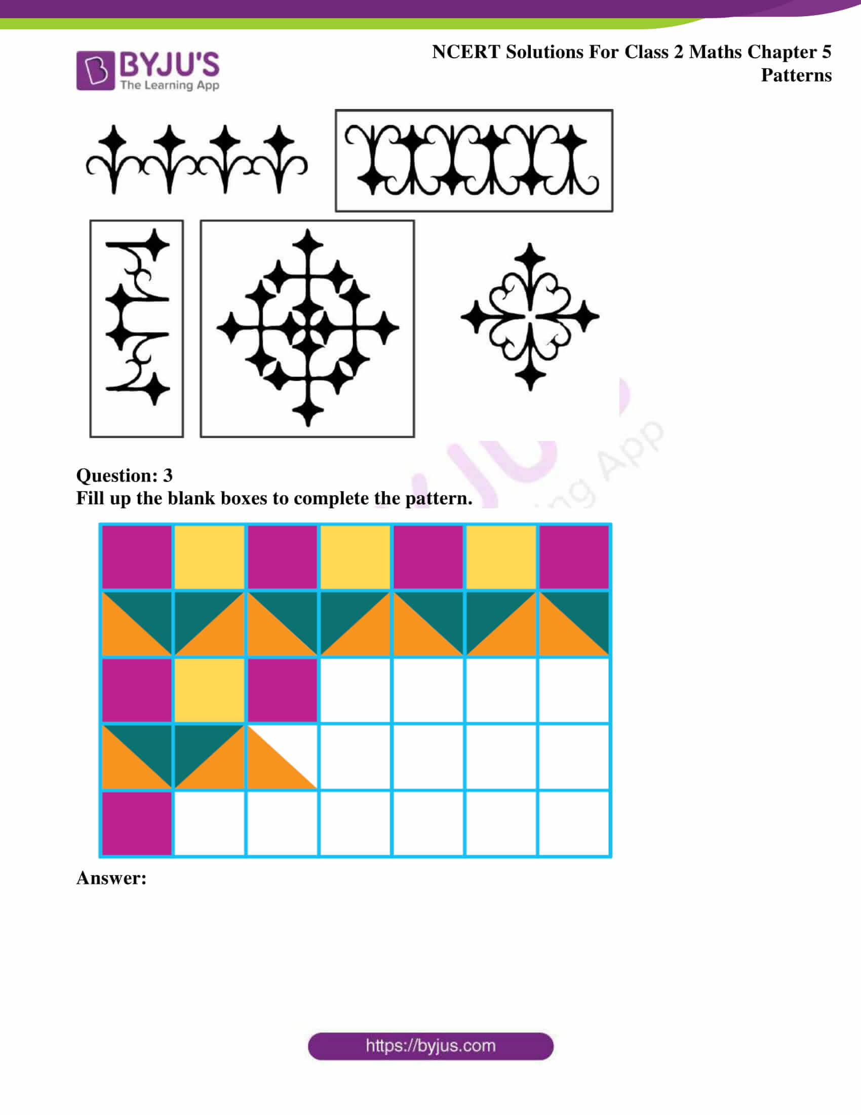 NCERT Solutions for Class 2 Maths Chapter 5 Patterns Get Free PDF.