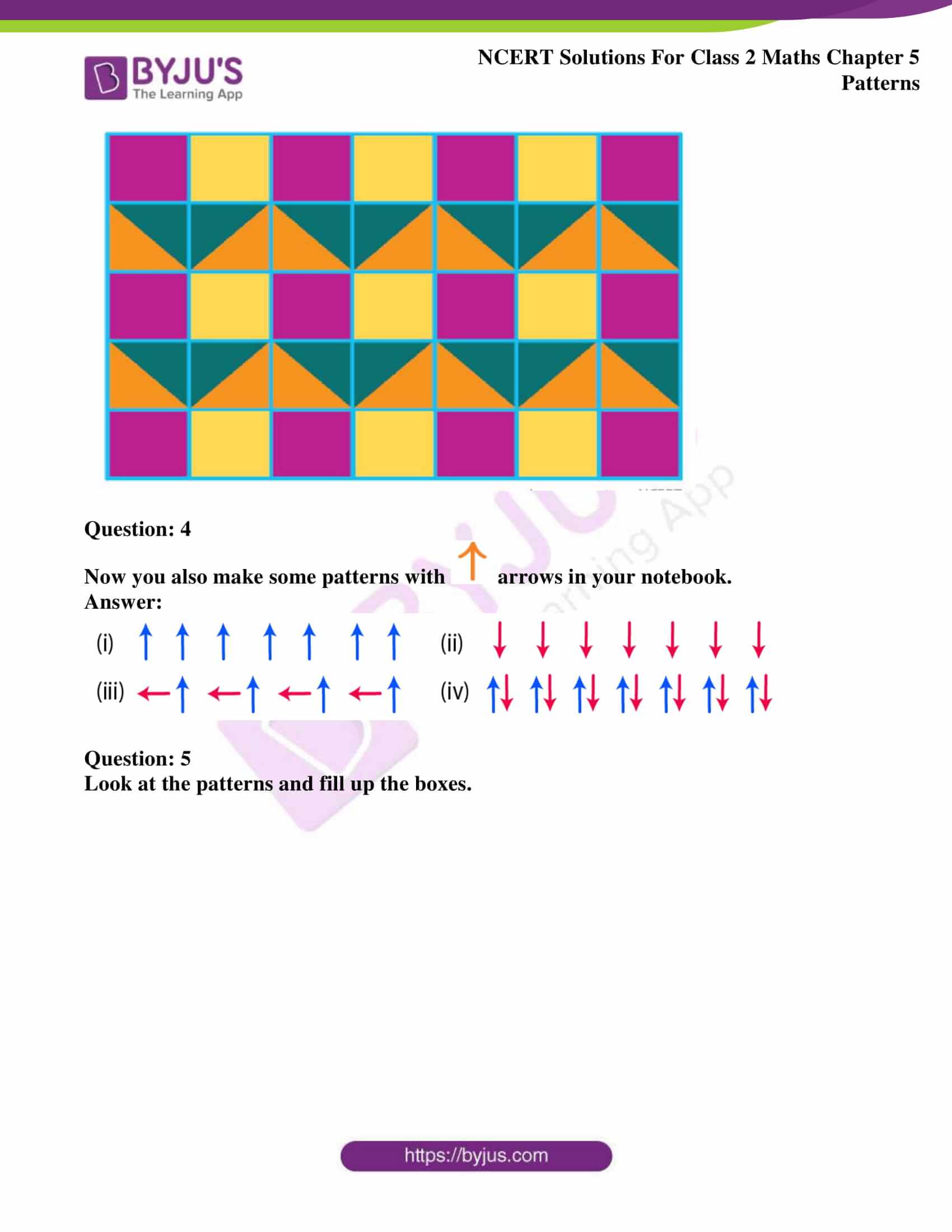 NCERT Solutions for Class 2 Maths Chapter 5 Patterns Get Free PDF.