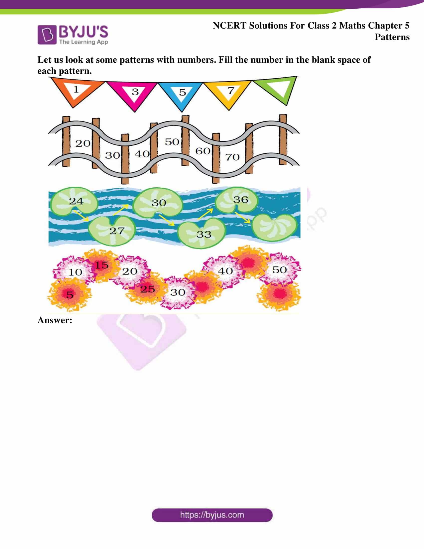 NCERT Solutions for Class 2 Maths Chapter 5 Patterns Get Free PDF.