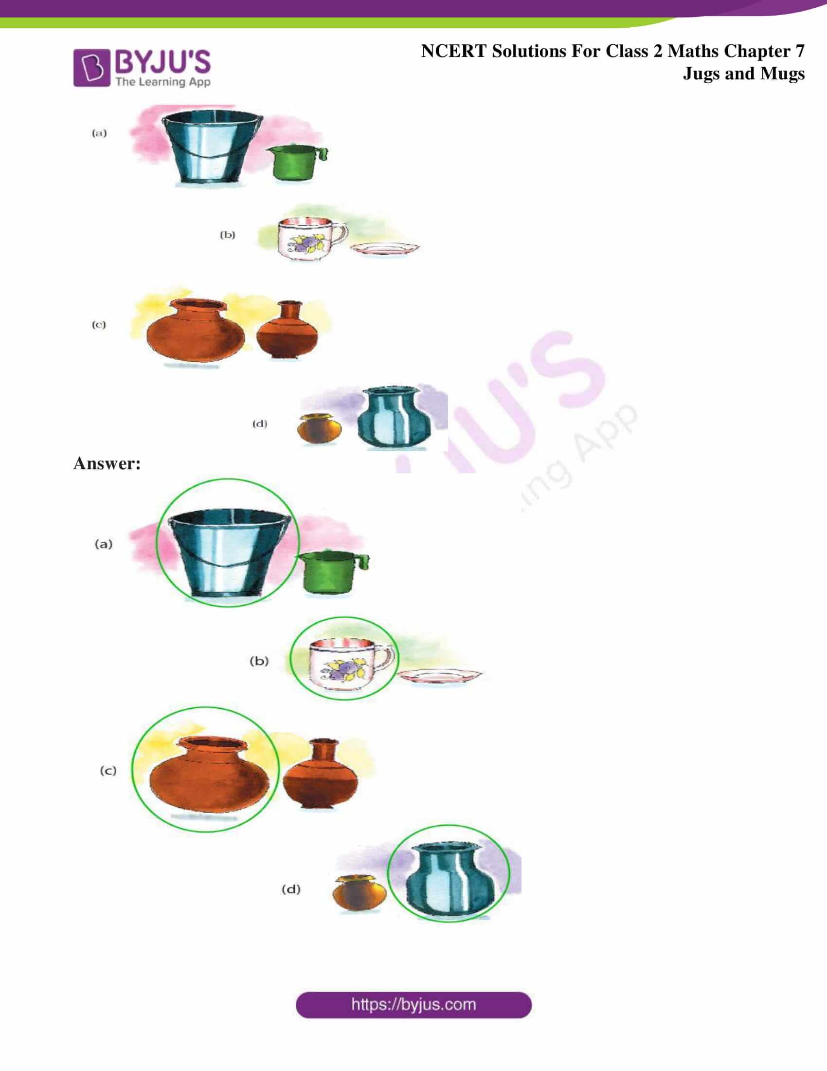 NCERT Solutions For Class 2 Maths Chapter 7 Jugs and Mugs download PDF.