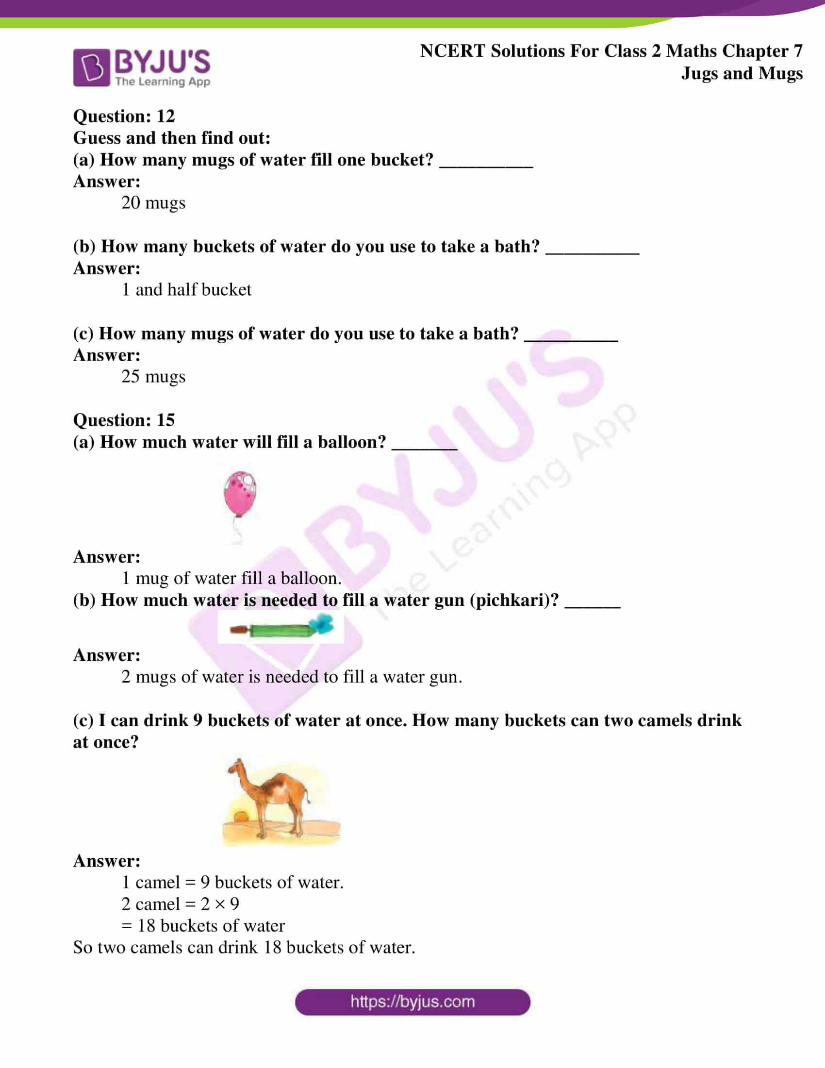 NCERT Solutions For Class 2 Maths Chapter 7 Jugs and Mugs download PDF.