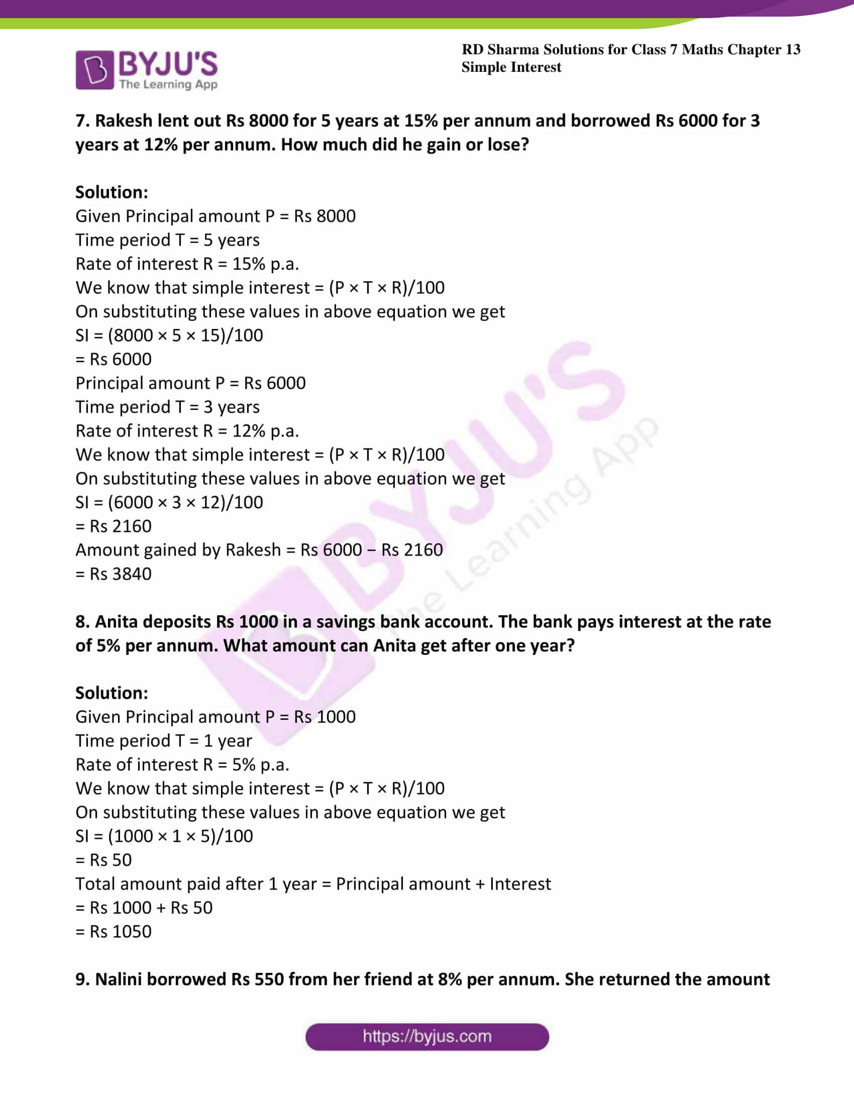 RD Sharma Solutions For Class 7 Maths Chapter 13 Simple Interest RD Sharma Solutions For Class 7 Maths Chapter 13 Simple Interest