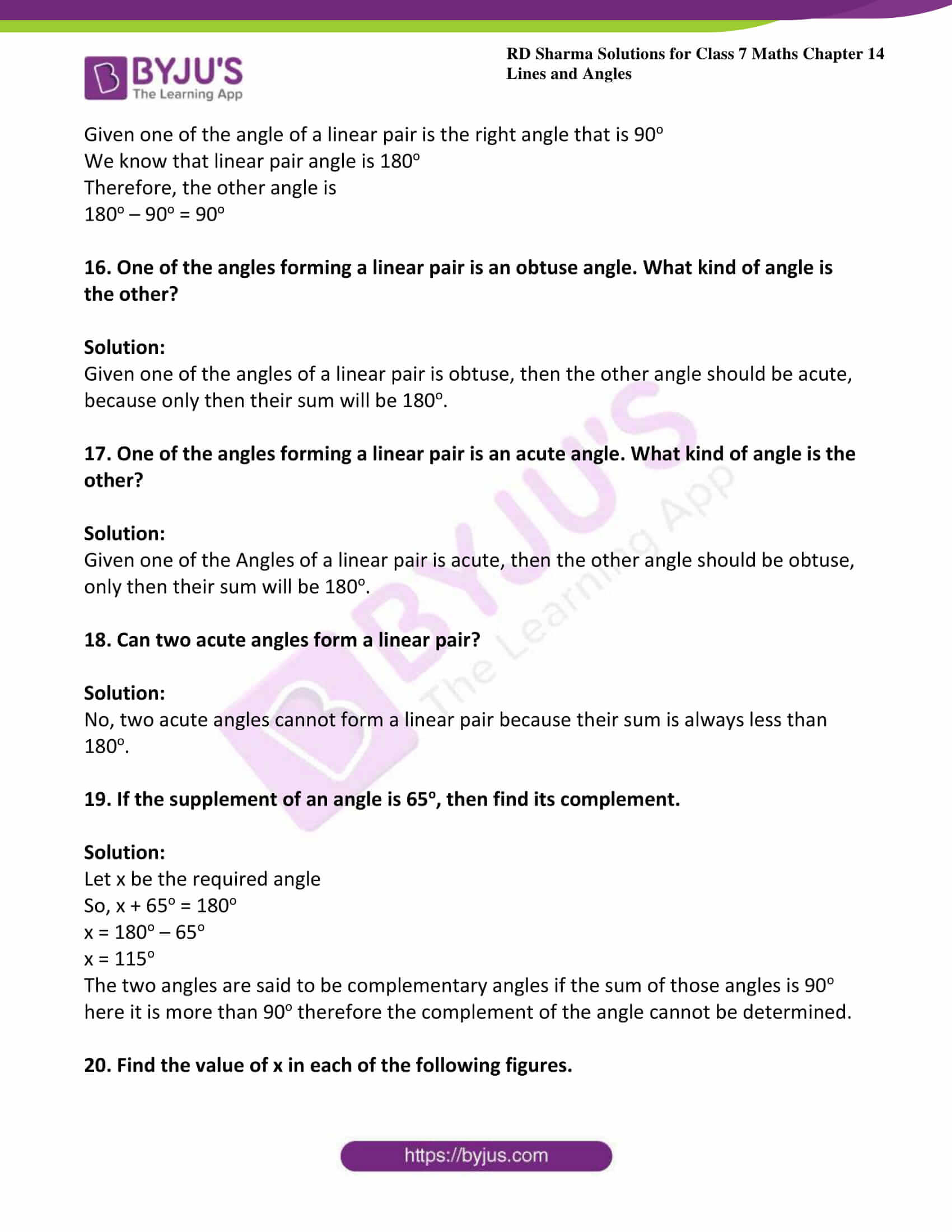 RD Sharma Solutions for Class 7 Maths Chapter 14 - Lines And Angles ...