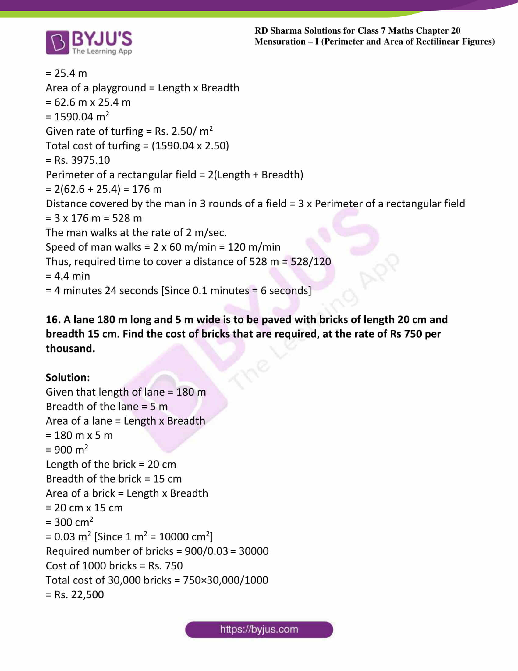 RD Sharma Solutions for Class 7 Maths Chapter 20 - Mensuration - I ...