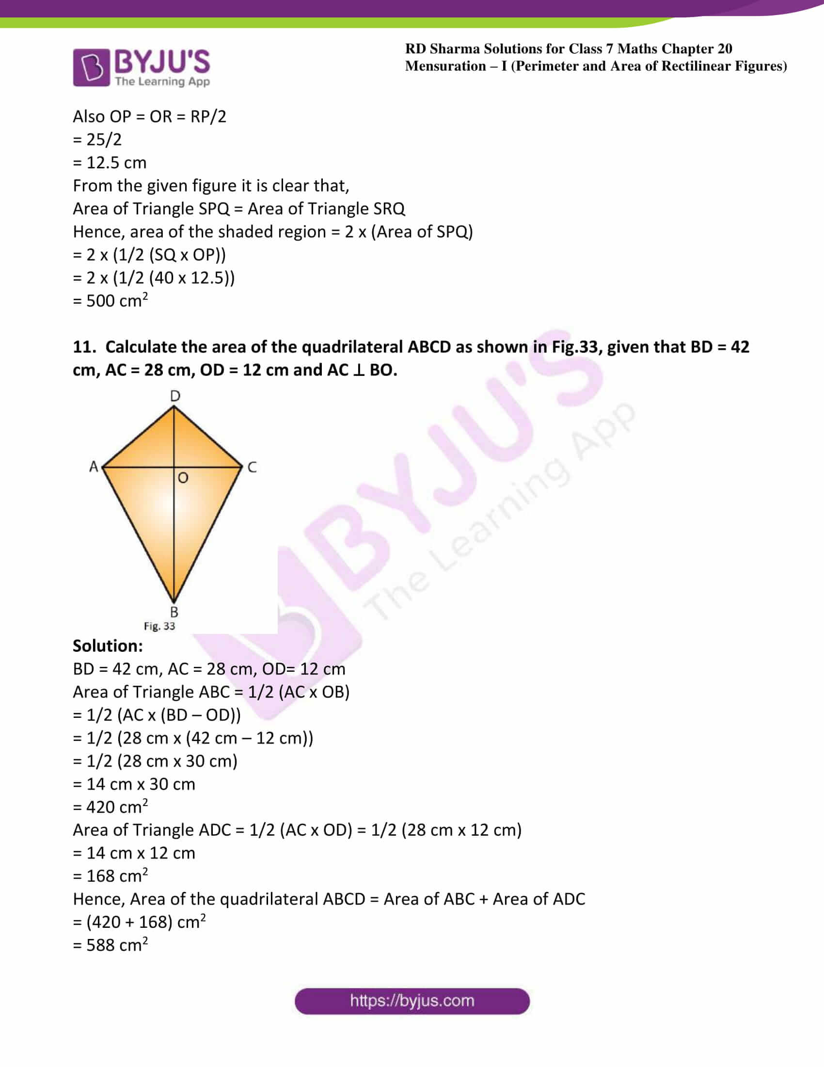RD Sharma Solutions for Class 7 Maths Chapter 20 - Mensuration - I ...