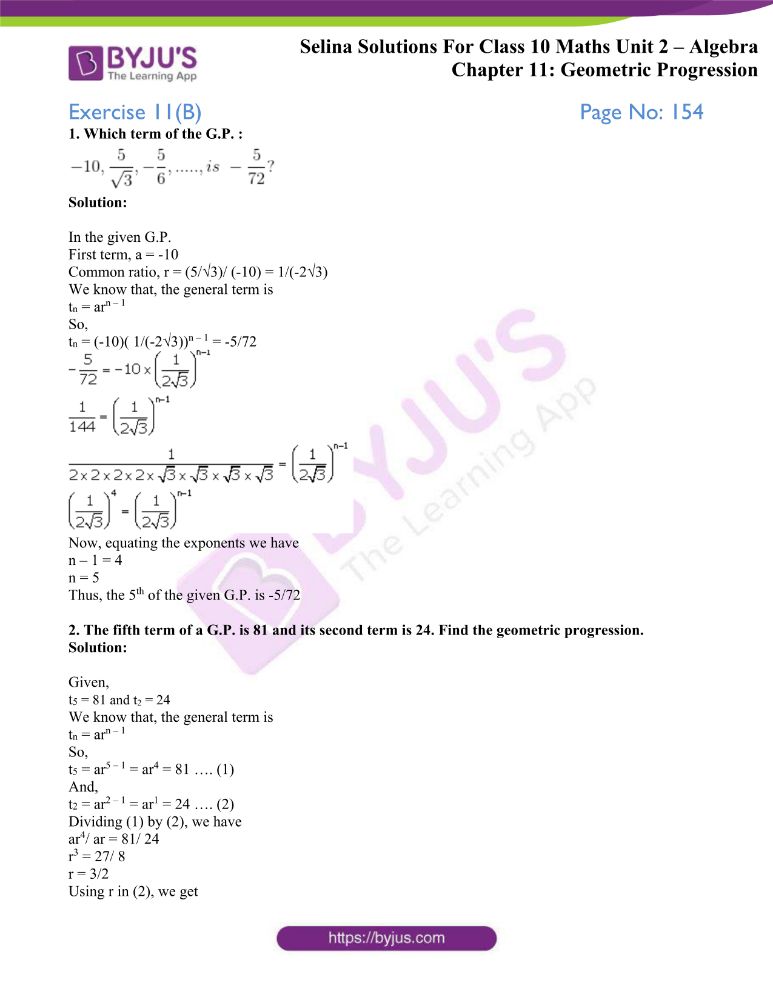 Selina Solutions Concise Mathematics Class 10 Chapter 11 Geometric Selina Solutions Concise Mathematics Class 10 Chapter 11 Geometric