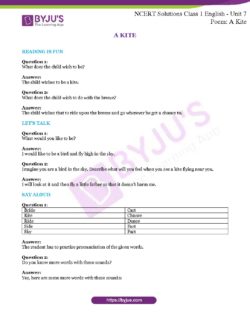 NCERT Solutions for Class 1 English Unit 7 Poem A Kite - Download Free PDF