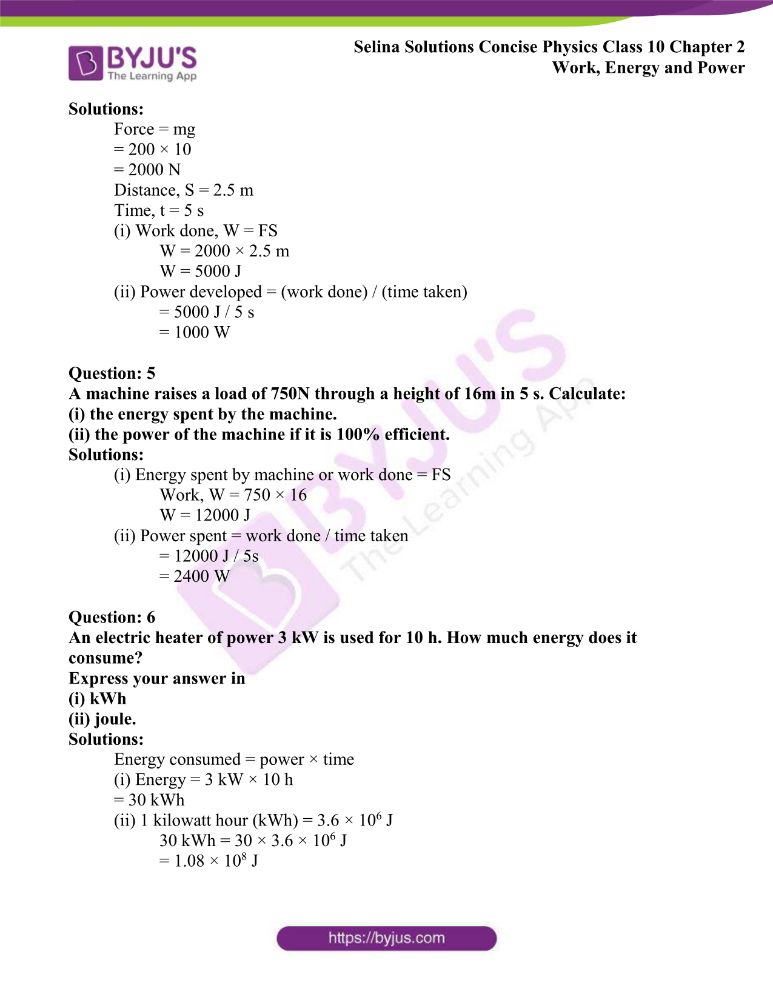 Selina Solutions Concise Physics Class 10 Chapter 2 Work Energy And Selina Solutions Concise Physics Class 10 Chapter 2 Work Energy And