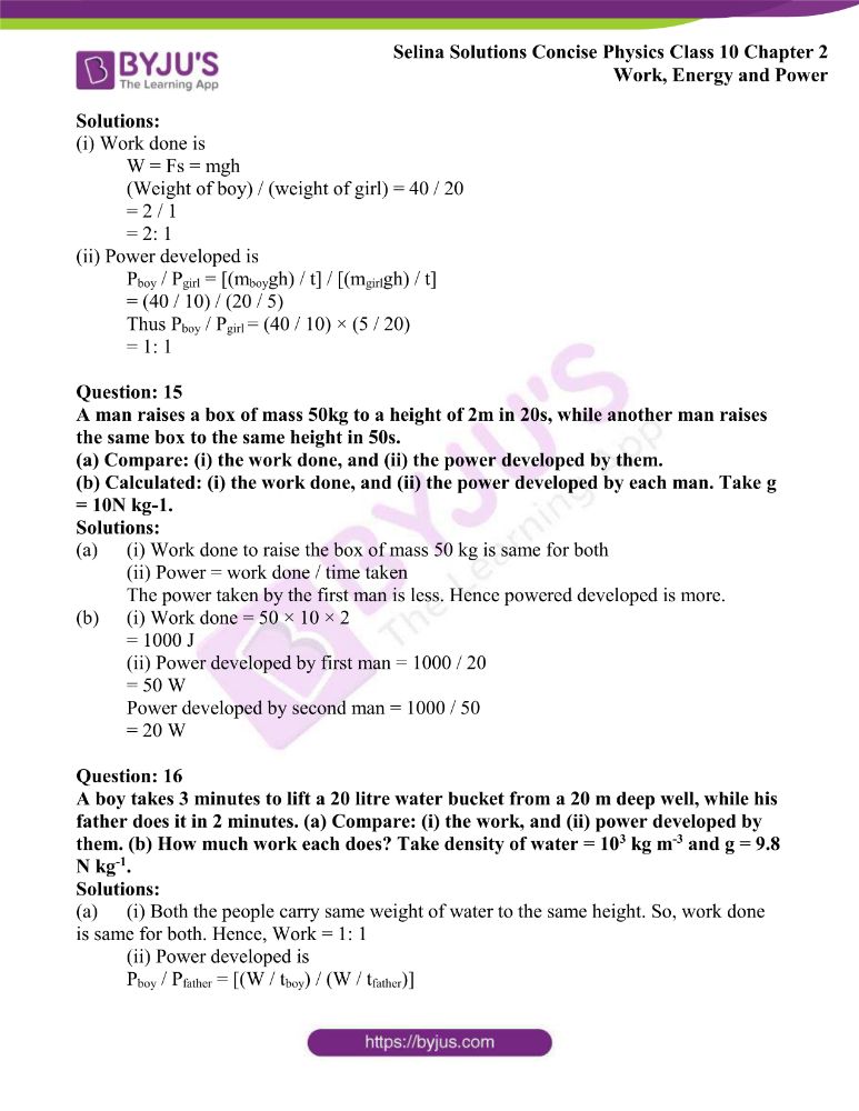 Selina Solutions Concise Physics Class 10 Chapter 2 Work Energy And Selina Solutions Concise Physics Class 10 Chapter 2 Work Energy And