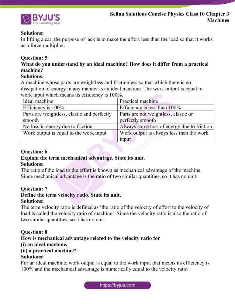 Selina Solutions Concise Physics Class 10 Chapter 3 Machines Avail PDF Selina Solutions Concise Physics Class 10 Chapter 3 Machines Avail PDF