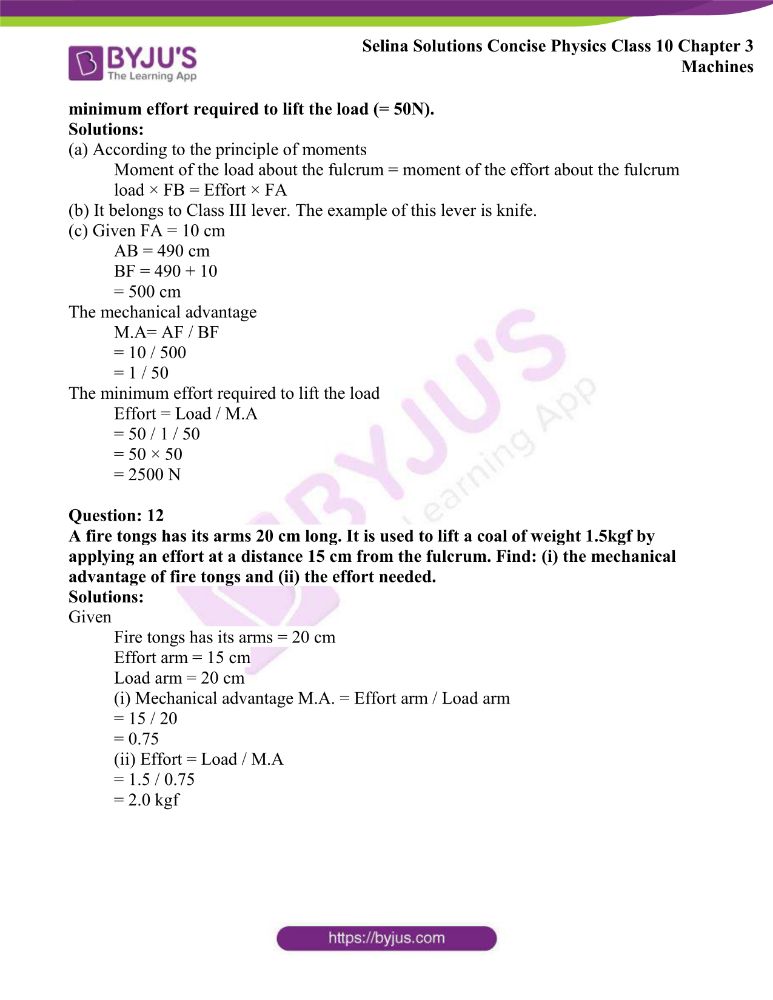 Selina Solutions Concise Physics Class 10 Chapter 3 Machines Avail PDF Selina Solutions Concise Physics Class 10 Chapter 3 Machines Avail PDF