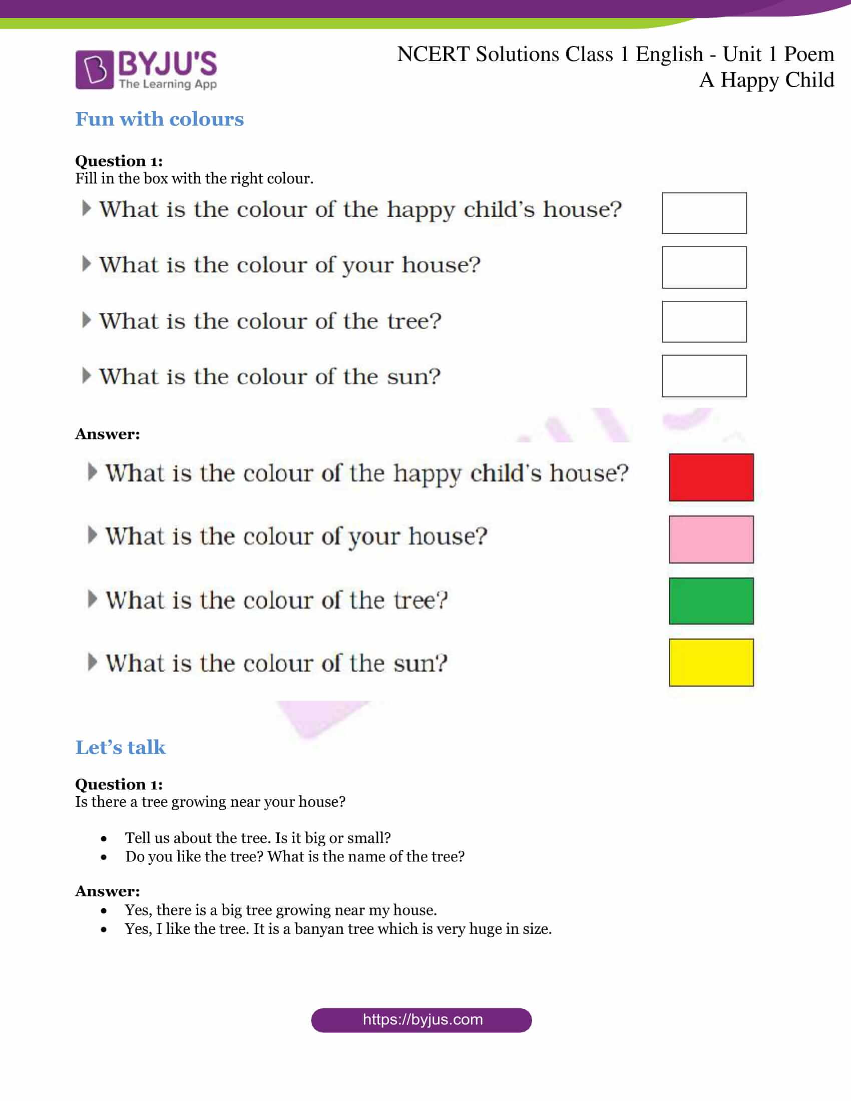 NCERT Solutions for Class 1 English Unit 1 Poem - A Happy Child ...