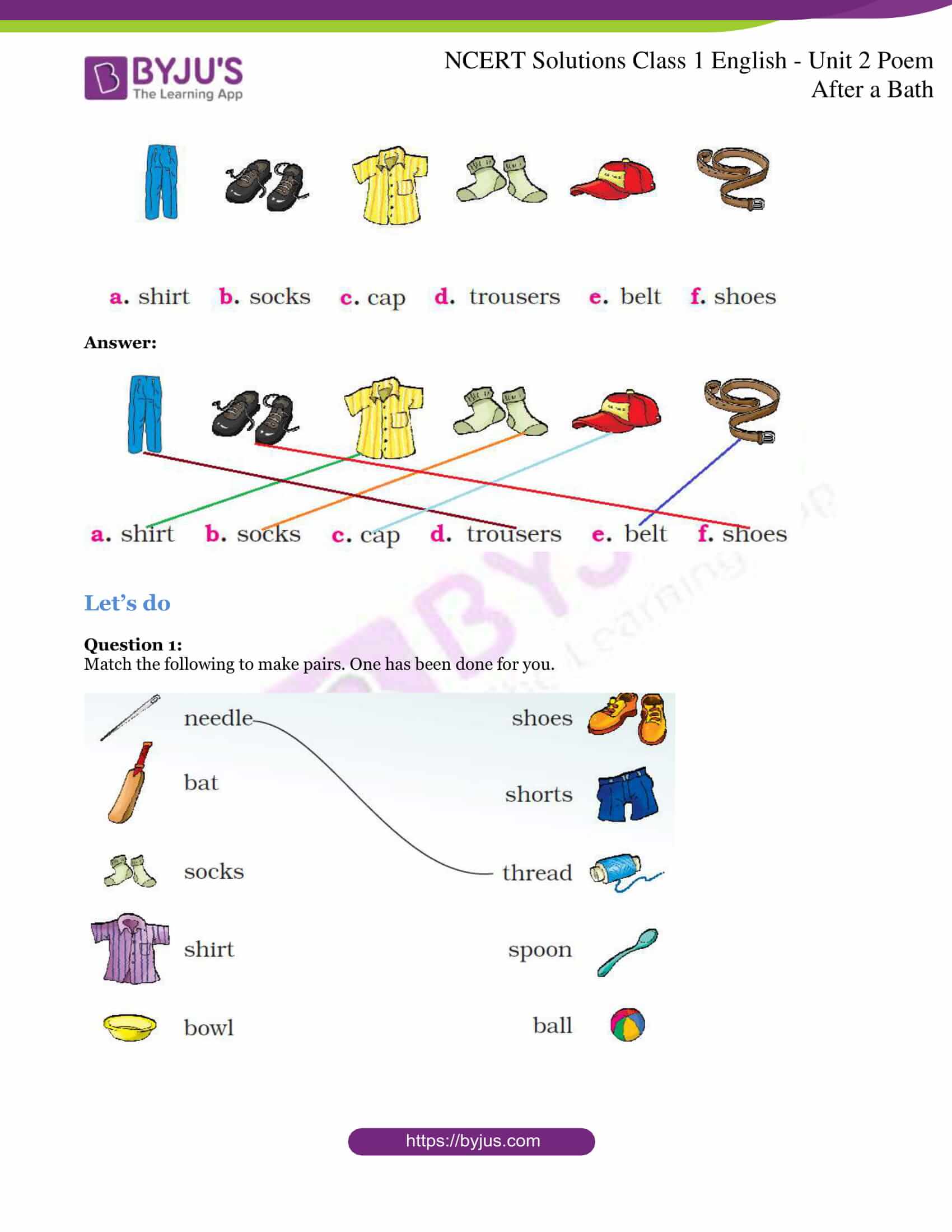 NCERT Solutions for Class 1 English Unit 2 Poem - After a Bath | Free ...
