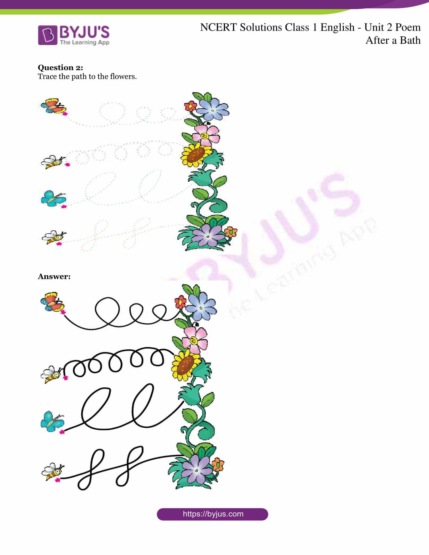 NCERT Solutions for Class 1 English Unit 2 Poem - After a Bath | Free ...