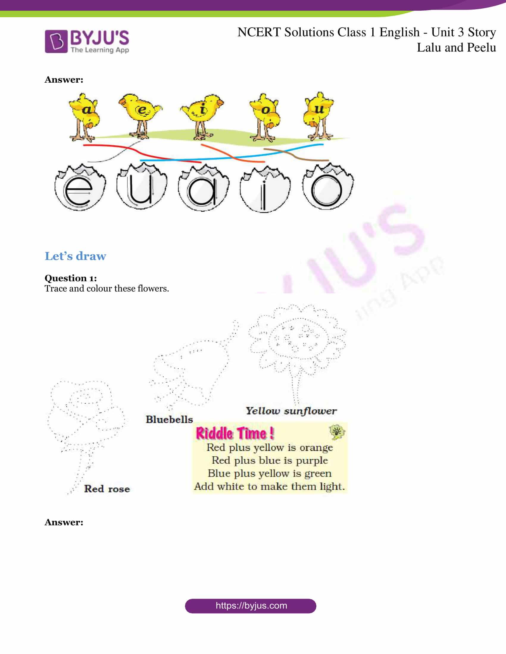 NCERT Solutions for Class 1 English Unit 3 Story - Lalu and Peelu ...